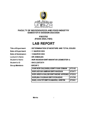 072821 Lab Report 2 - thank you - FACULTY OF BIORESOURCES AND FOOD ...