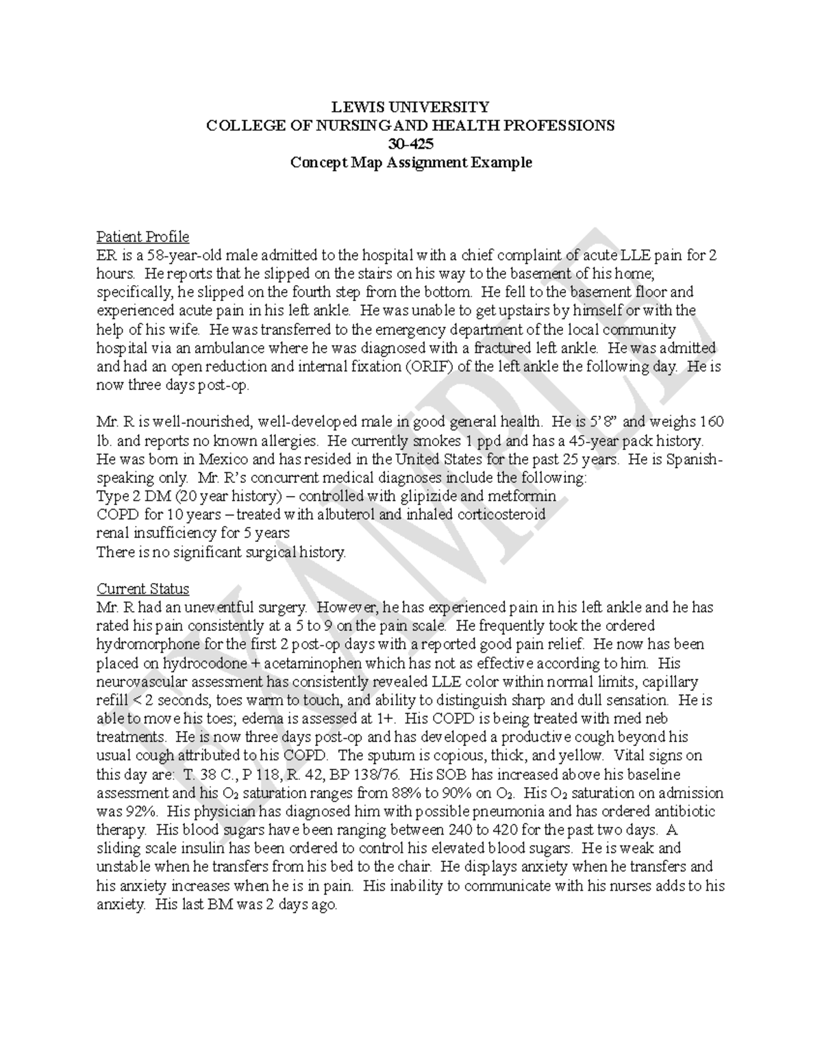 Patient profile example - LEWIS UNIVERSITY COLLEGE OF NURSING AND ...