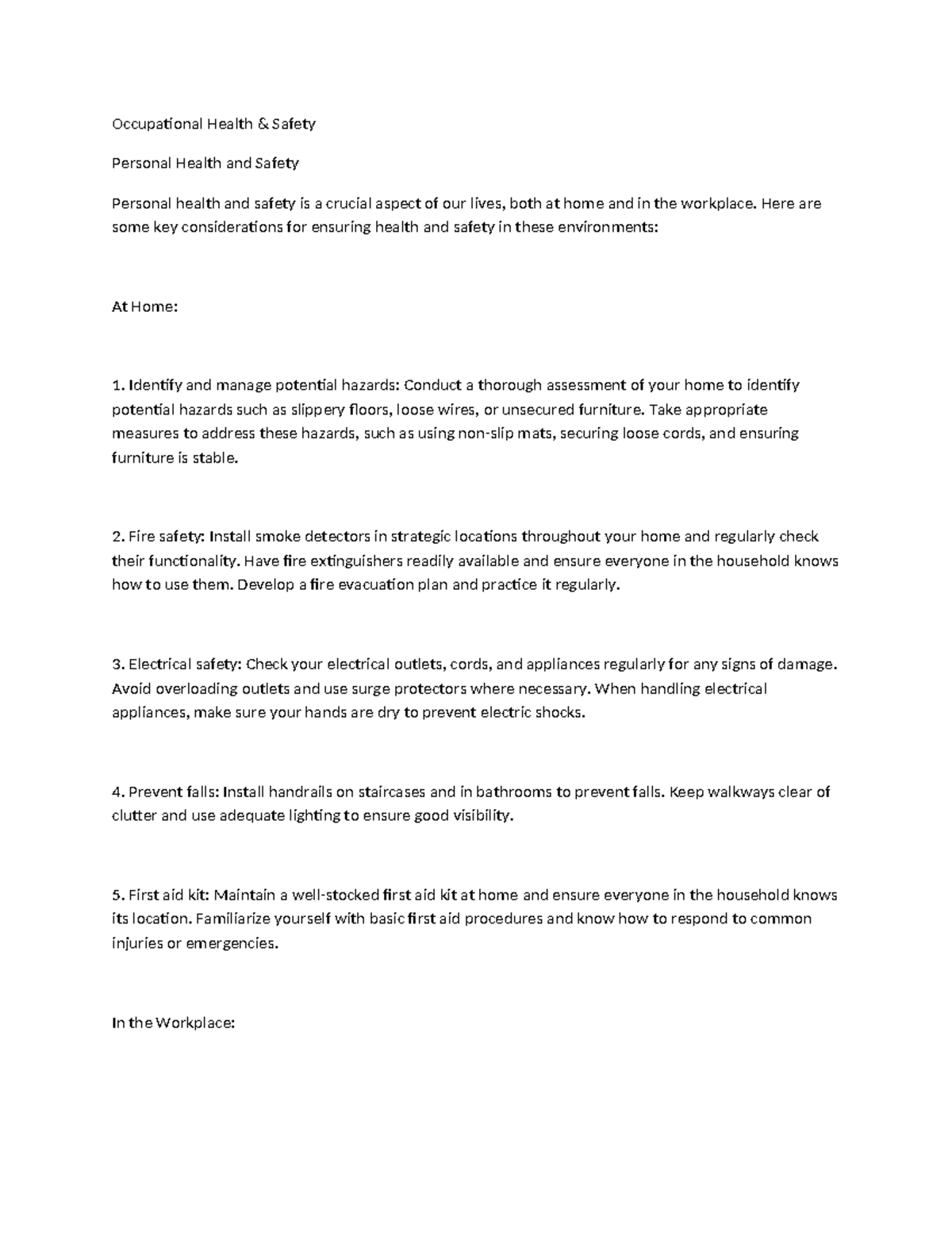 Occupational Health Notes - Occupational Health & Safety Personal ...