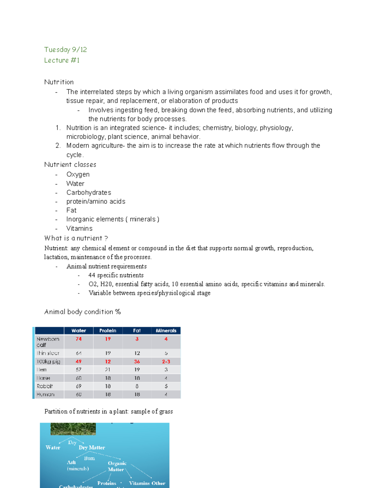 AVS 412 Animal Nutrition Notes - Tuesday 9/ Lecture # Nutrition - The ...