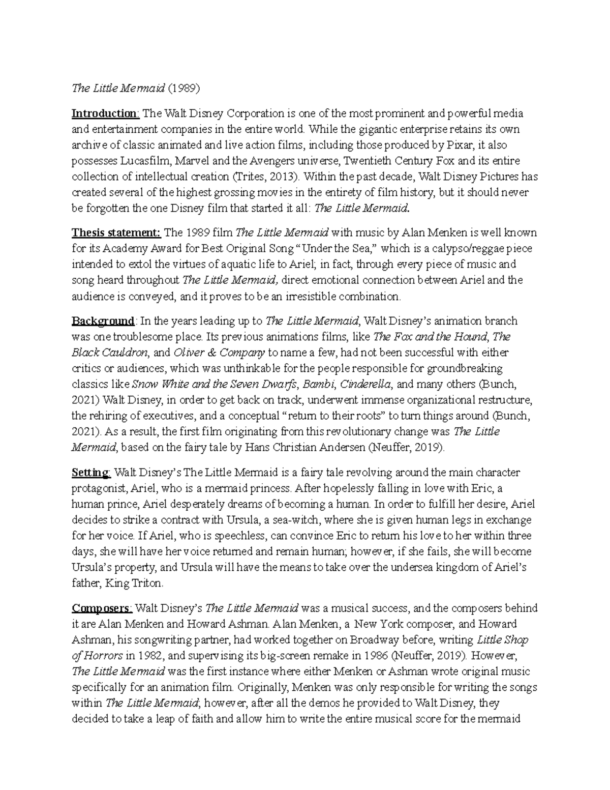 Essay Outline: The Little Mermaid (1989) - The Little Mermaid (1989 ...