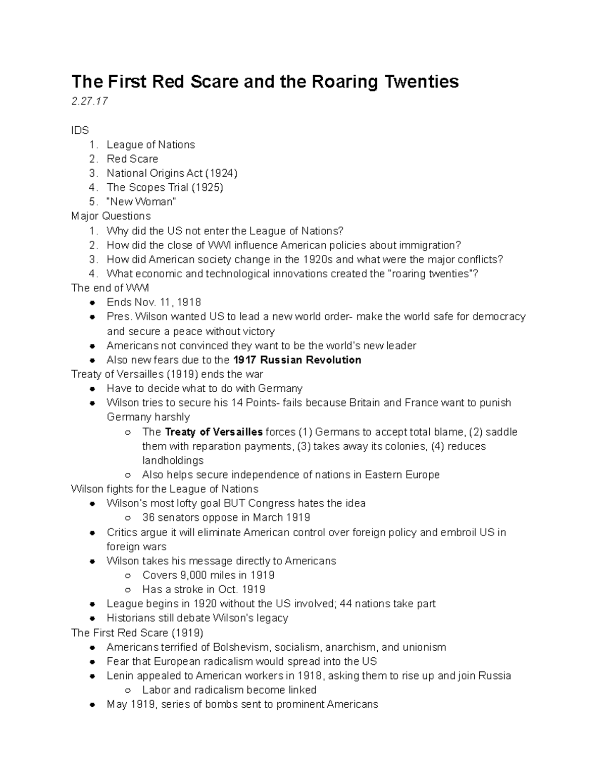 The First Red Scare and the Roaring Twenties - IDS League of Nations ...
