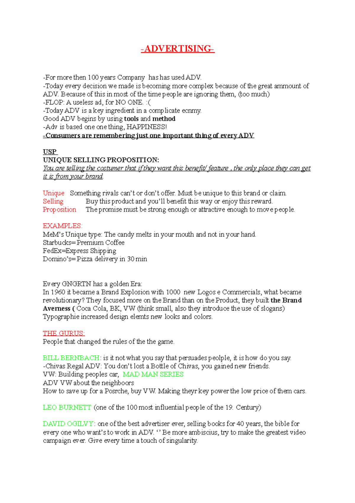 Advertising Notes preparation exam -ADVERTISING-For more then 100 years ...