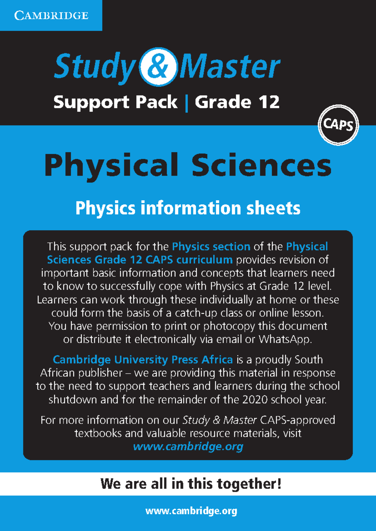 Study Master Physical Scie Gr12 Physics Information sheets - CAPS ...