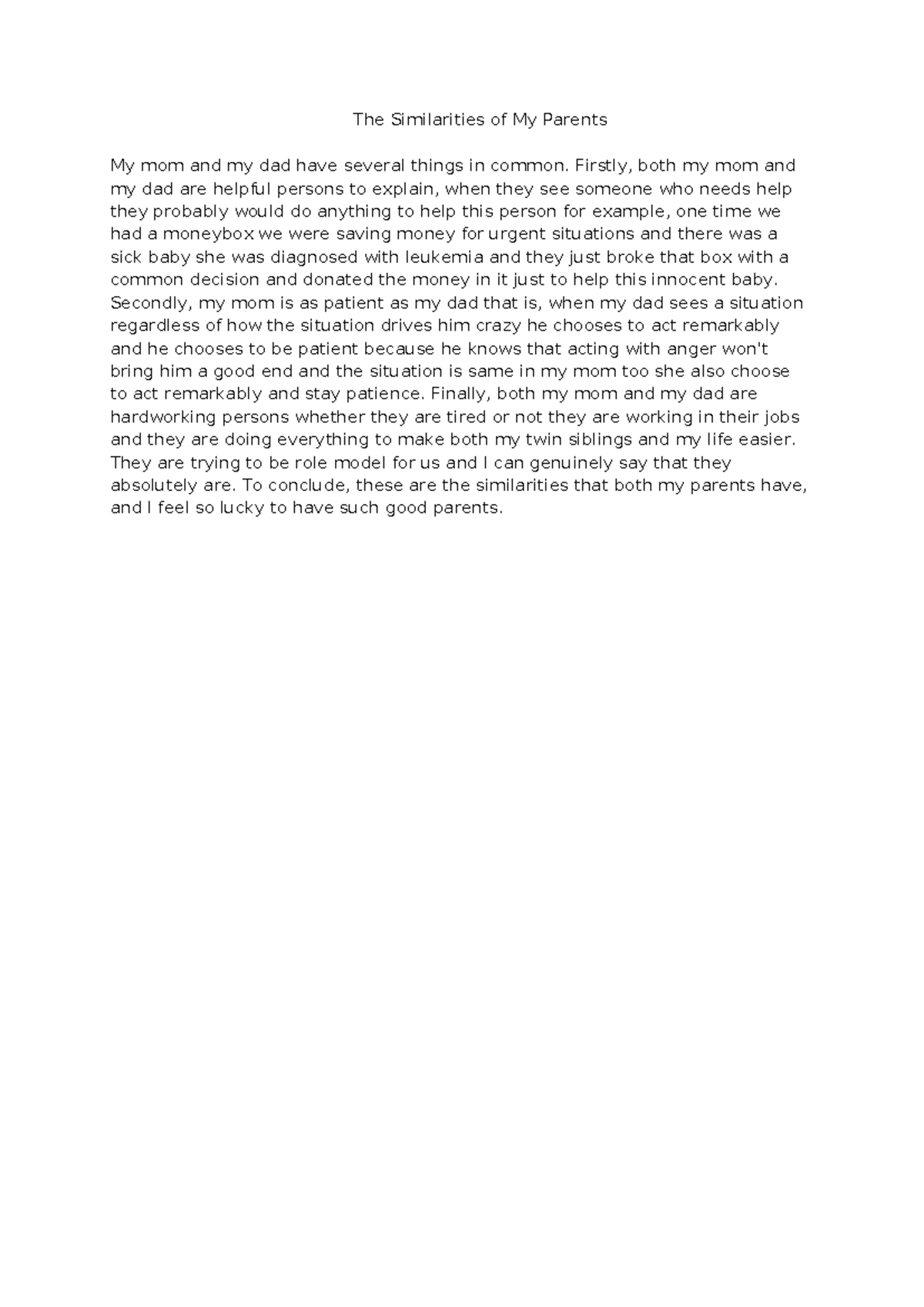 Comparison paragraph - The Similarities of My Parents My mom and my dad ...