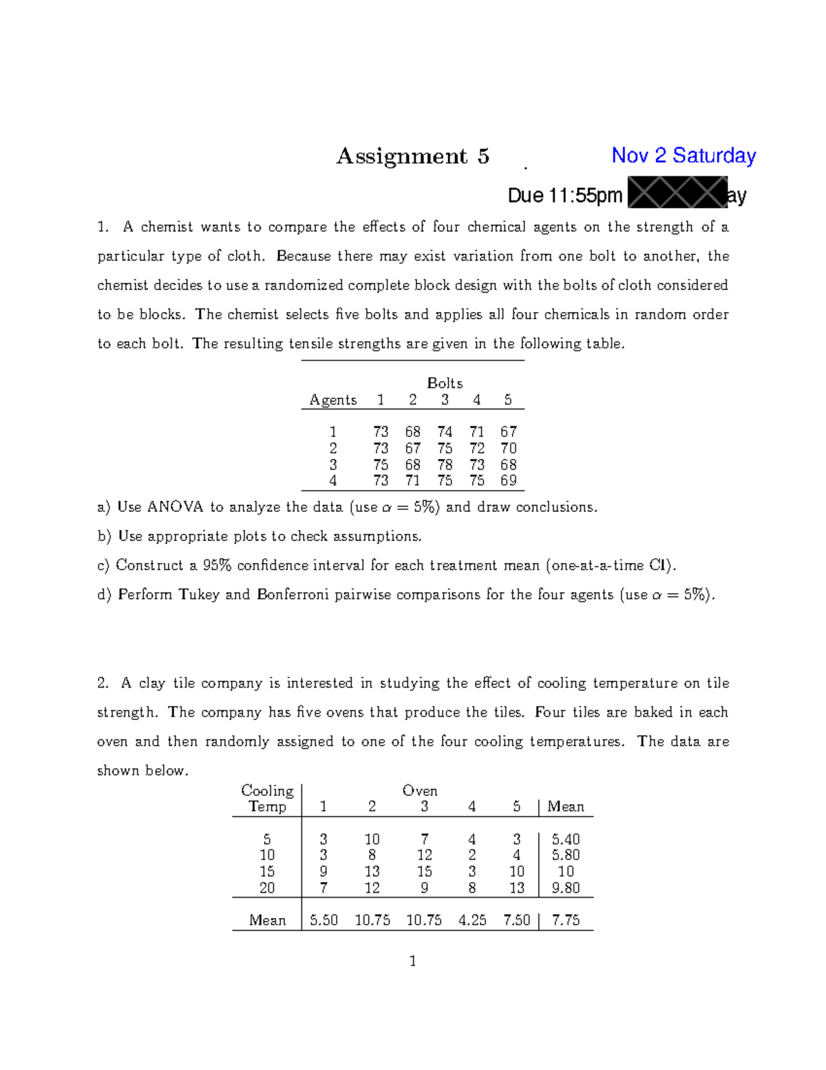 Homework 55F2024 - Assignment 5 (Due 430pm Oct 24 on campus; 430pm Oct 25 off camp A chemist ...