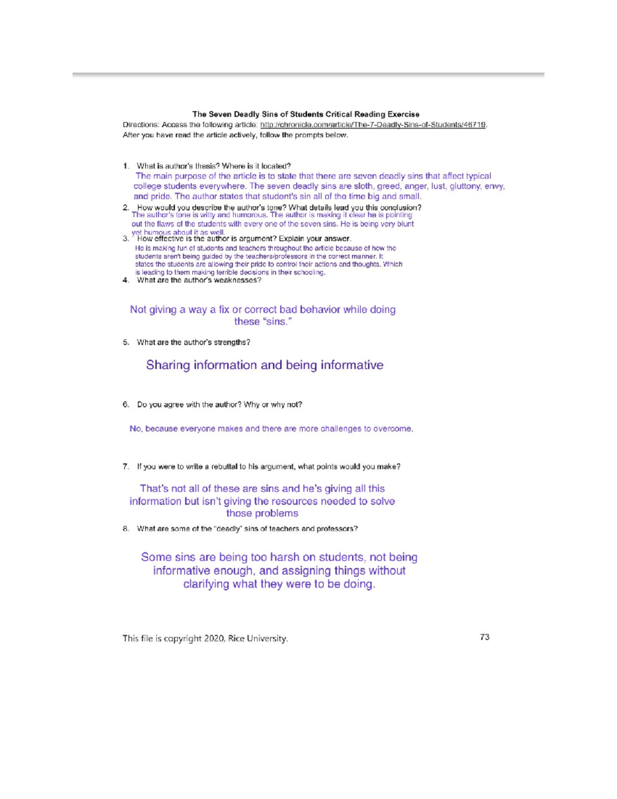 7 deadly sins - The Seven Deadly Sins of Students Critical Reading ...