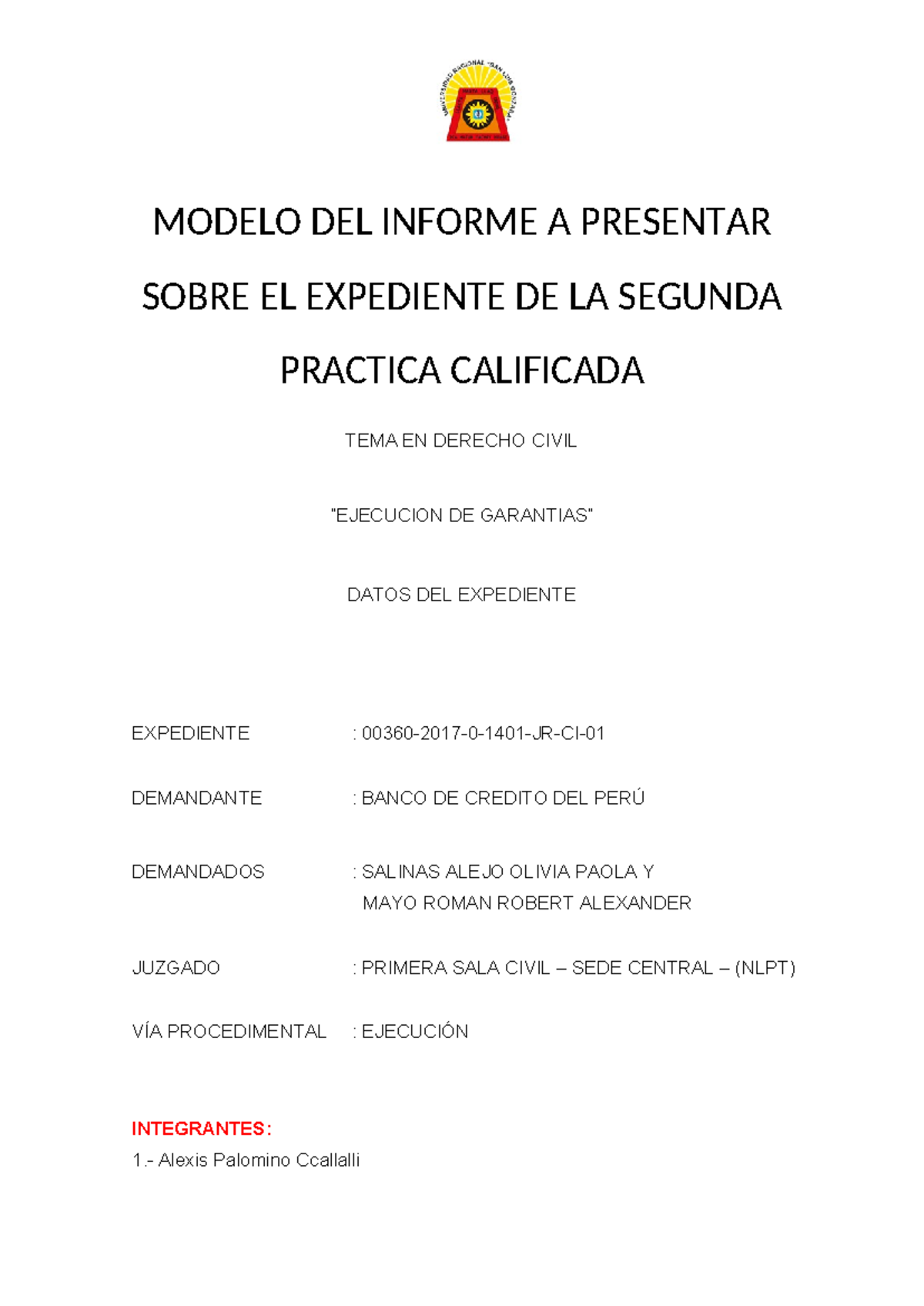Derecho de obligaciones ta2 - MODELO DEL INFORME A PRESENTAR SOBRE EL ...