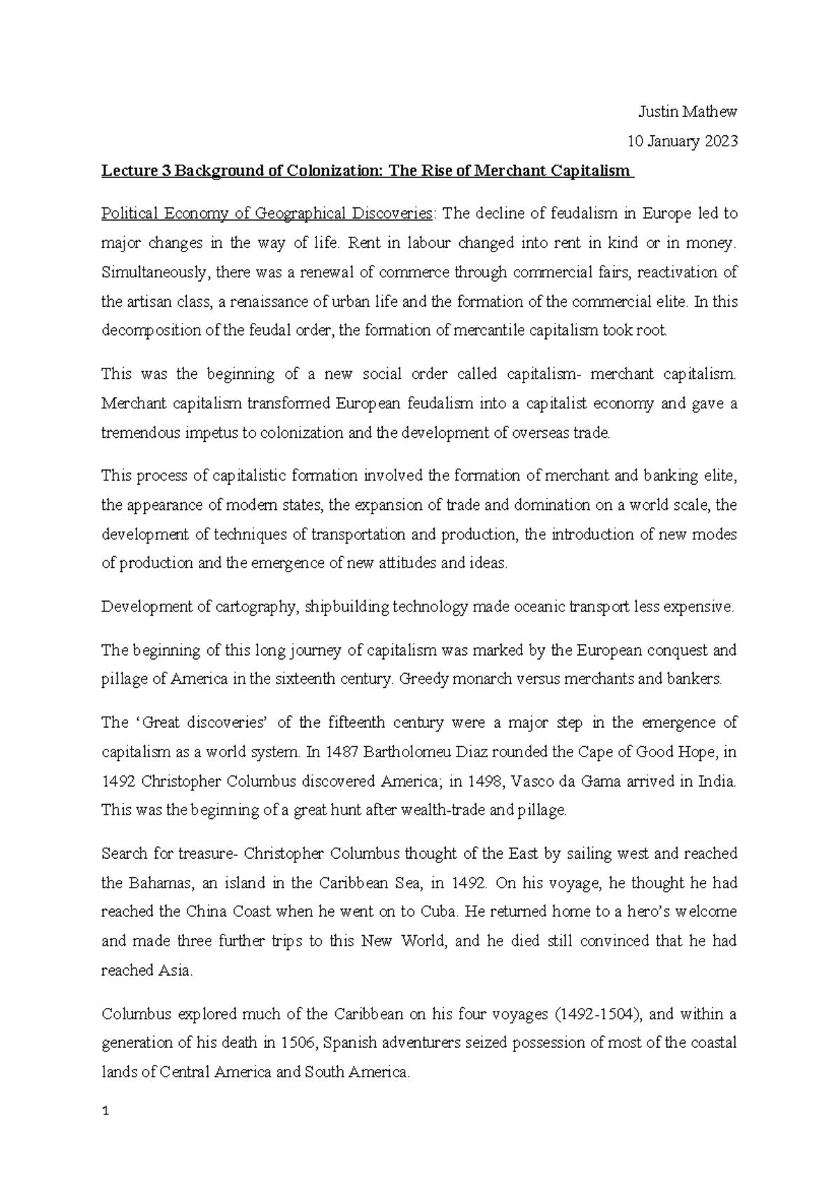 Colonisation 3 - Helpful - Justin Mathew 10 January 2023 Lecture 3 ...