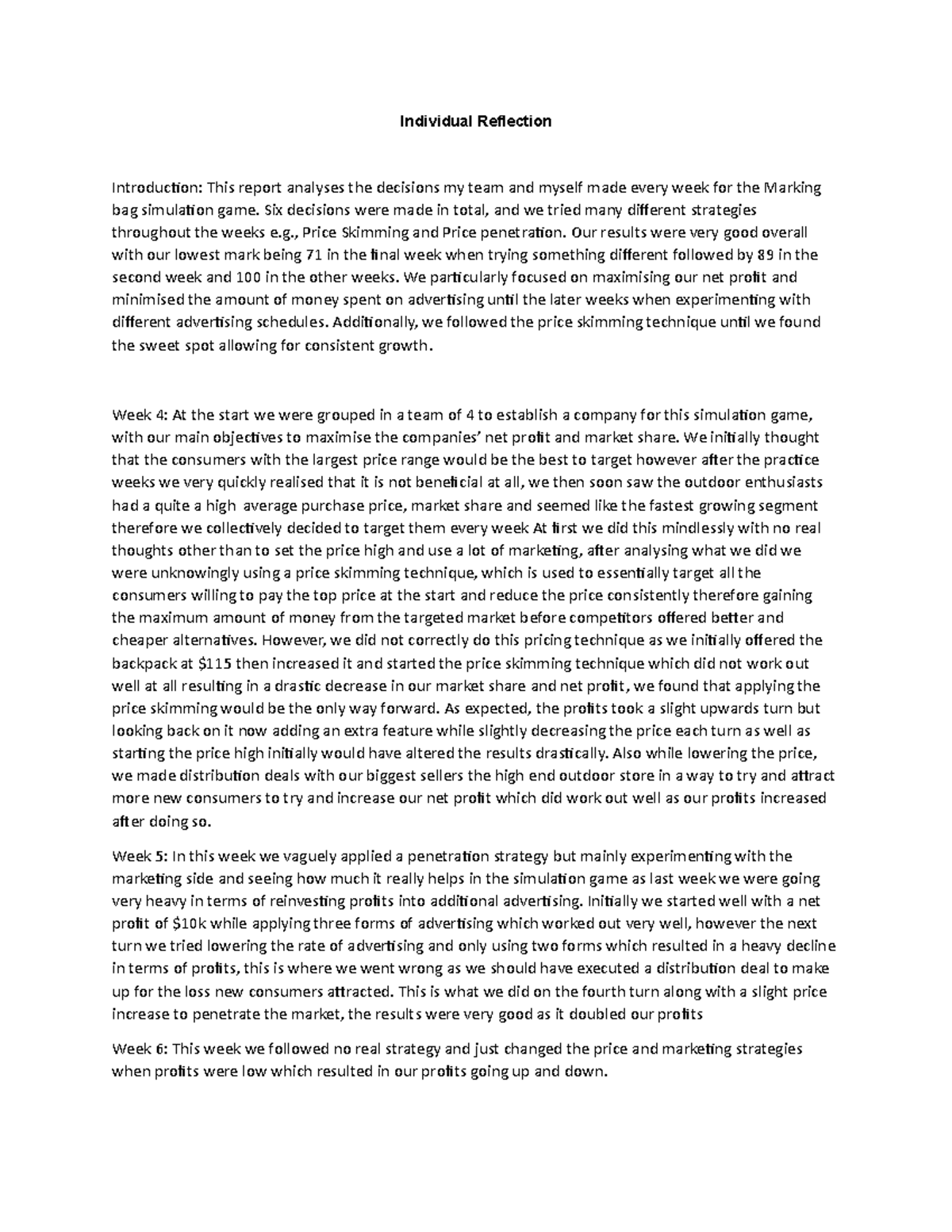 Individual reflection SMM - Individual Reflection Introduction: This ...