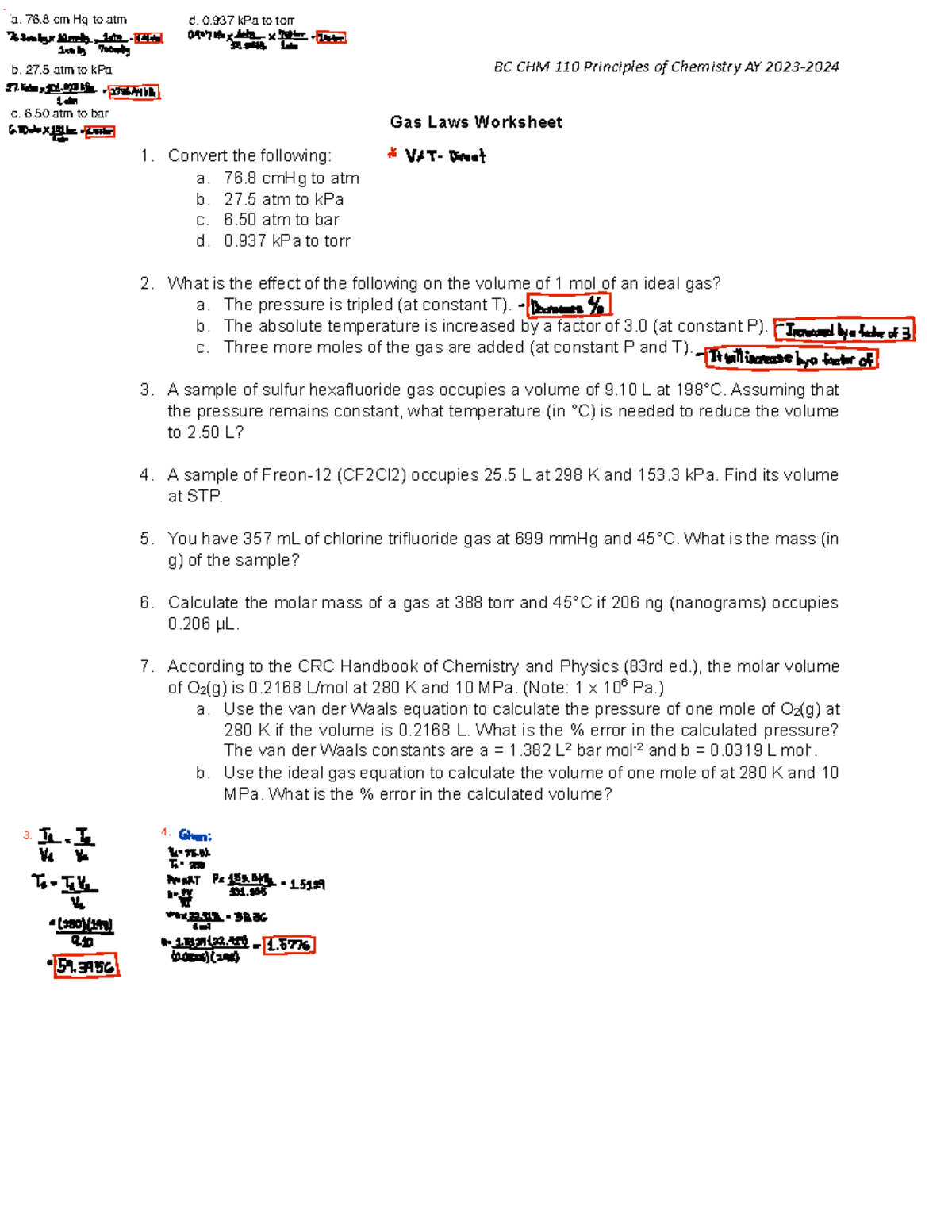 Gas-Laws-Worksheet - None - BC CHM 110 Principles of Chemistry AY 202 3 ...