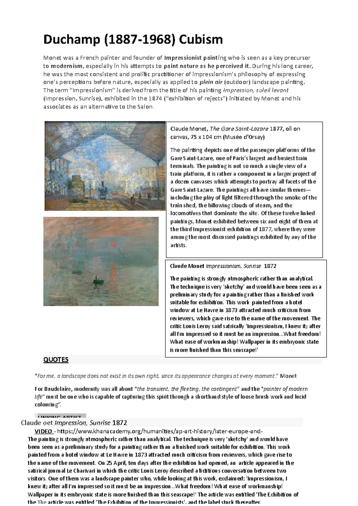 Duchamp Artist Summary - Duchamp (1887-1968) Cubism Monet was a French ...