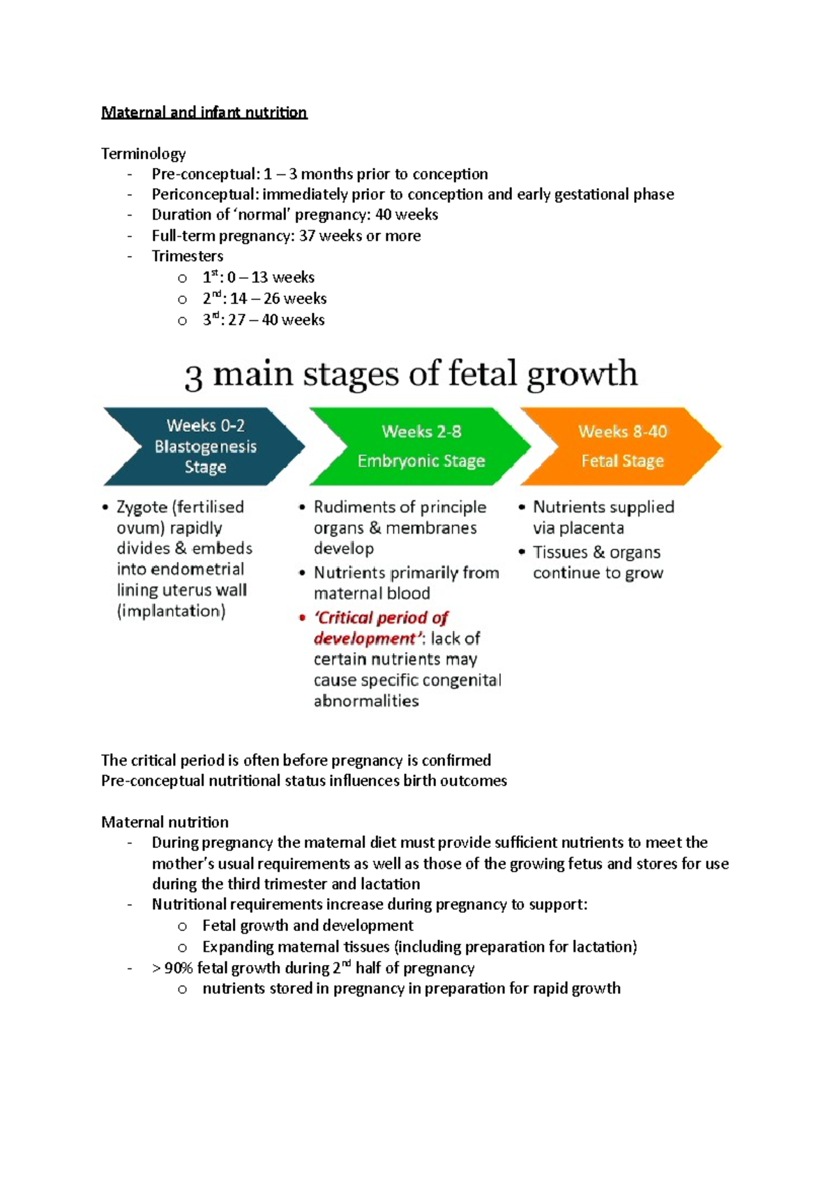 Human Development W4 Maternal and fetal nutrition - Maternal and infant ...