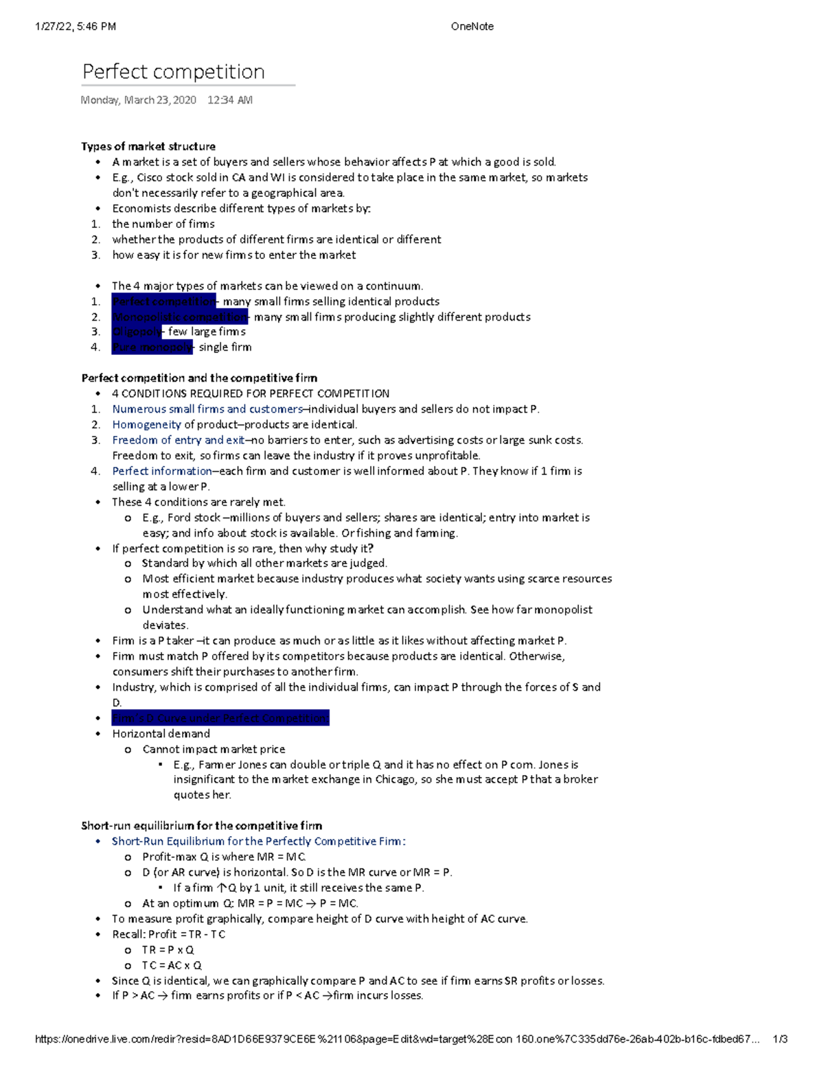 Perfect competition - 1/27/22, 5:46 PM OneNote - Studocu
