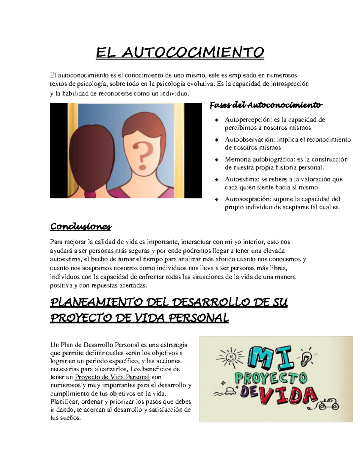 EL Autococimiento - lectura - EL AUTOCOCIMIENTO El autoconocimiento es ...