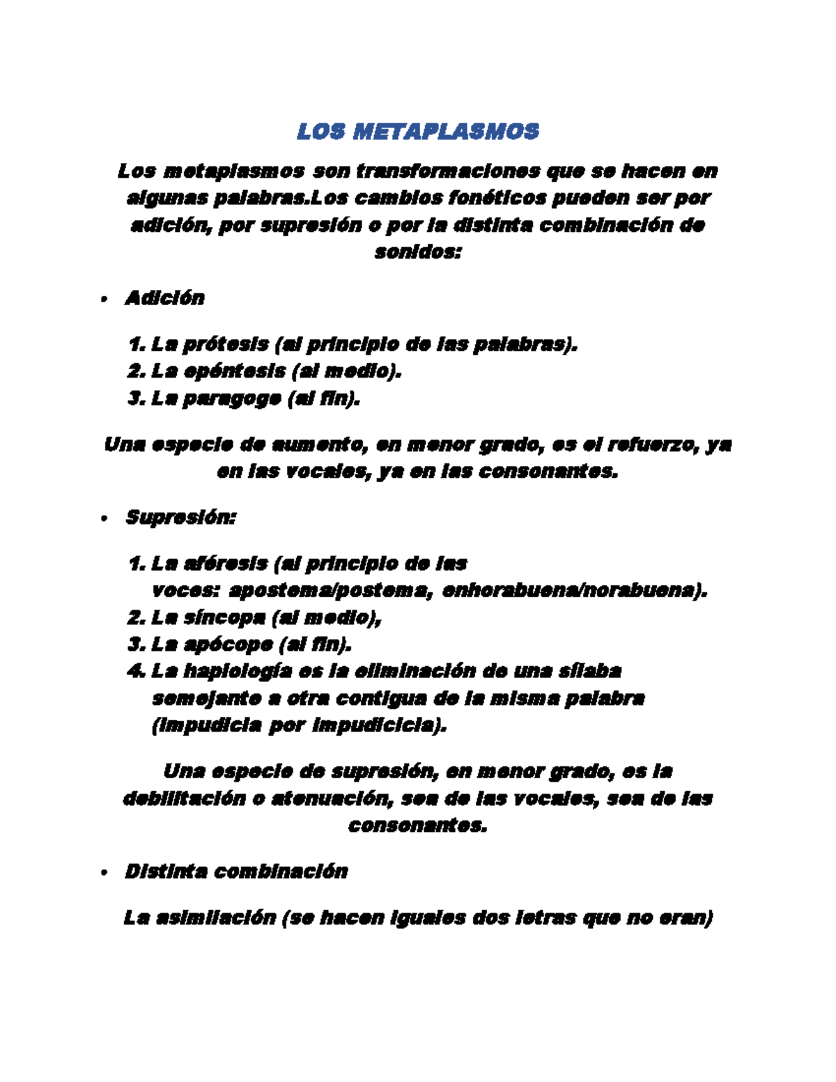 LOS Metaplasmos - consecuencia - LOS METAPLASMOS Los metaplasmos son ...