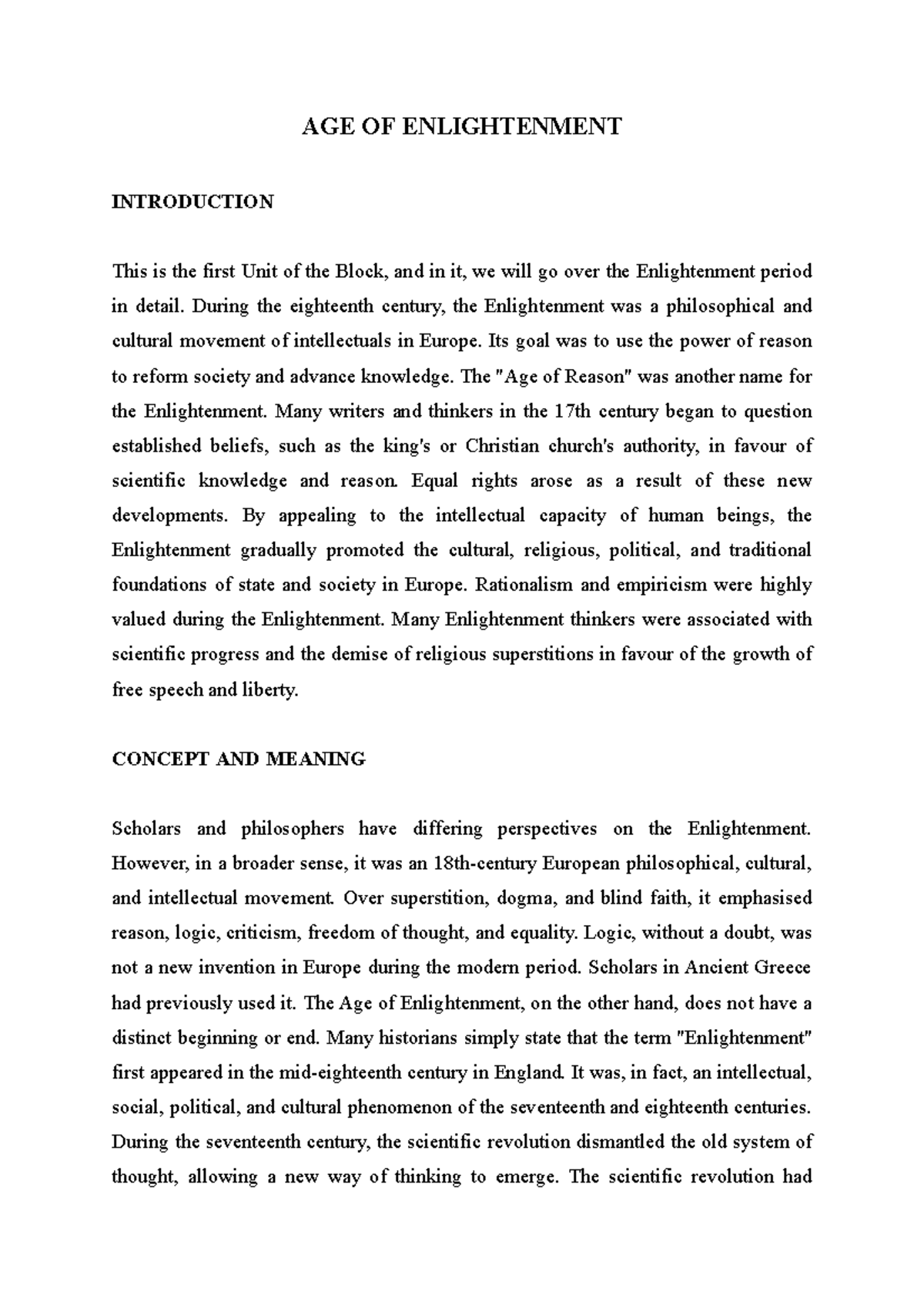 AGE OF Enlightenment - Lecture notes 7 - AGE OF ENLIGHTENMENT ...