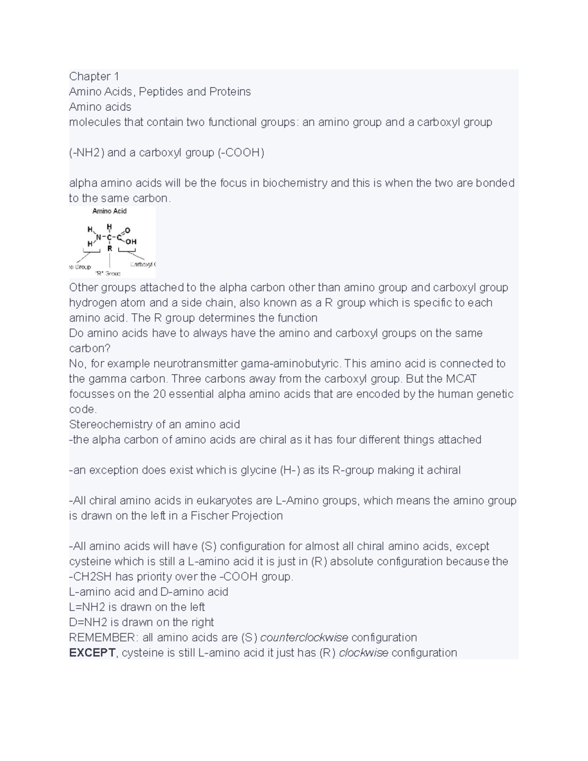 Biochemistry - biol 4540 notes pt 2 - Chapter 1 Amino Acids, Peptides ...