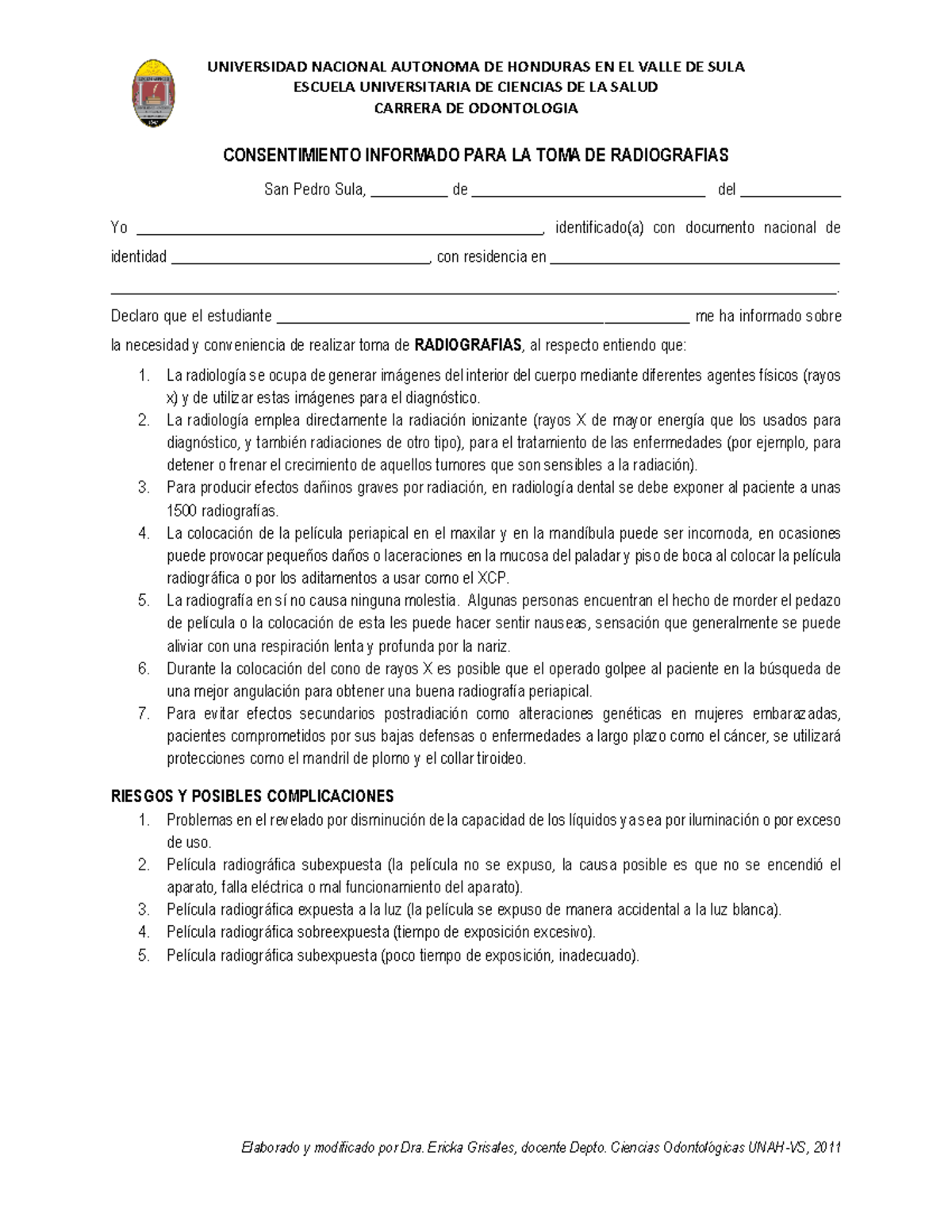 2. Consentimiento Informado PARA LA TOMA DE Radiografias - UNIVERSIDAD NACIONAL AUTONOMA DE ...