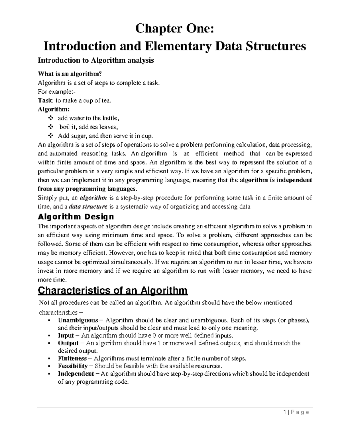 Daa Notes Kue 1 P A G E Chapter One Introduction And Elementary Data Structures