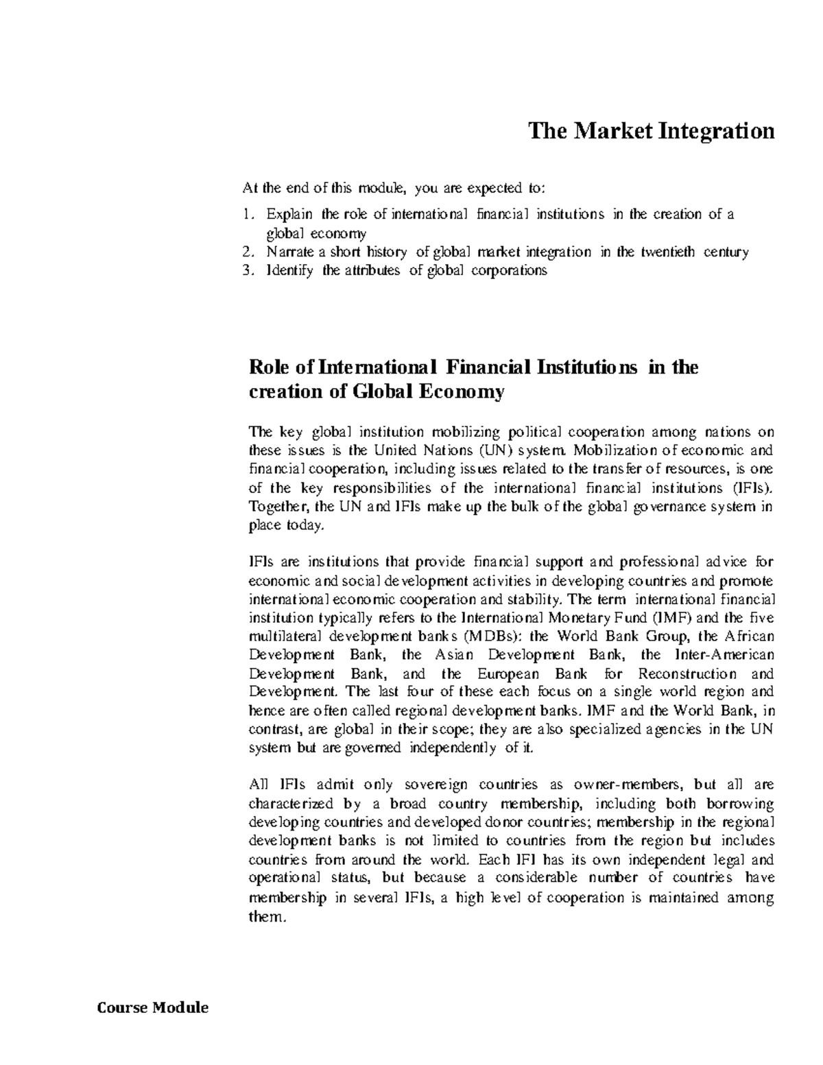 W3 W4 The Market Integration - Module W3 W4 The Market Integration ...