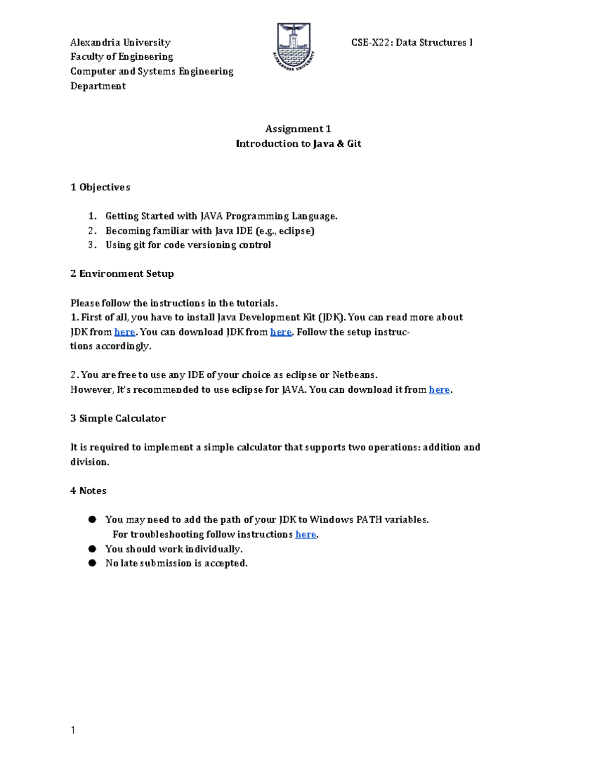 2021-Data Structures Lab 1 - Alexandria University CSE-X22: Data Structures I Faculty of ...