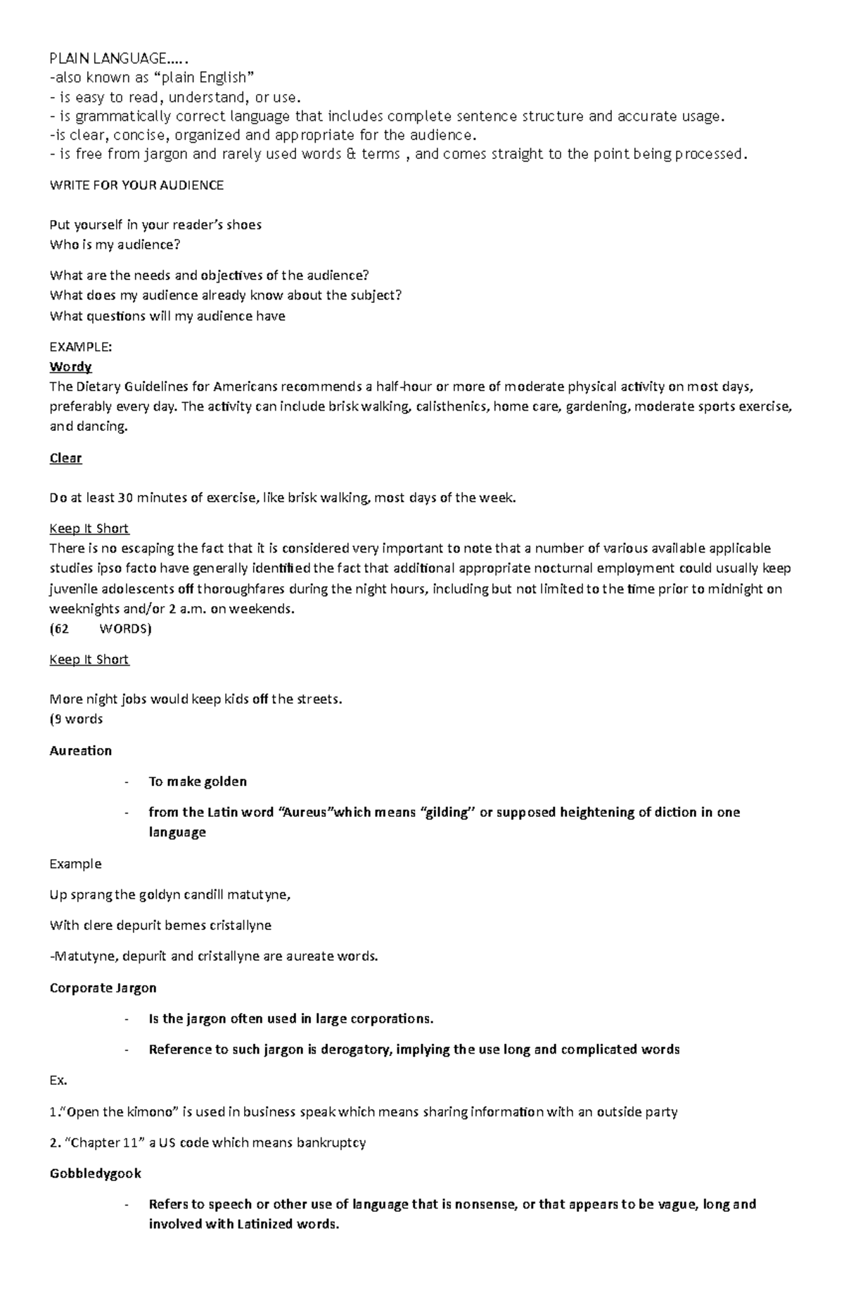 Plain Language - for any courses that has a subject of technical ...