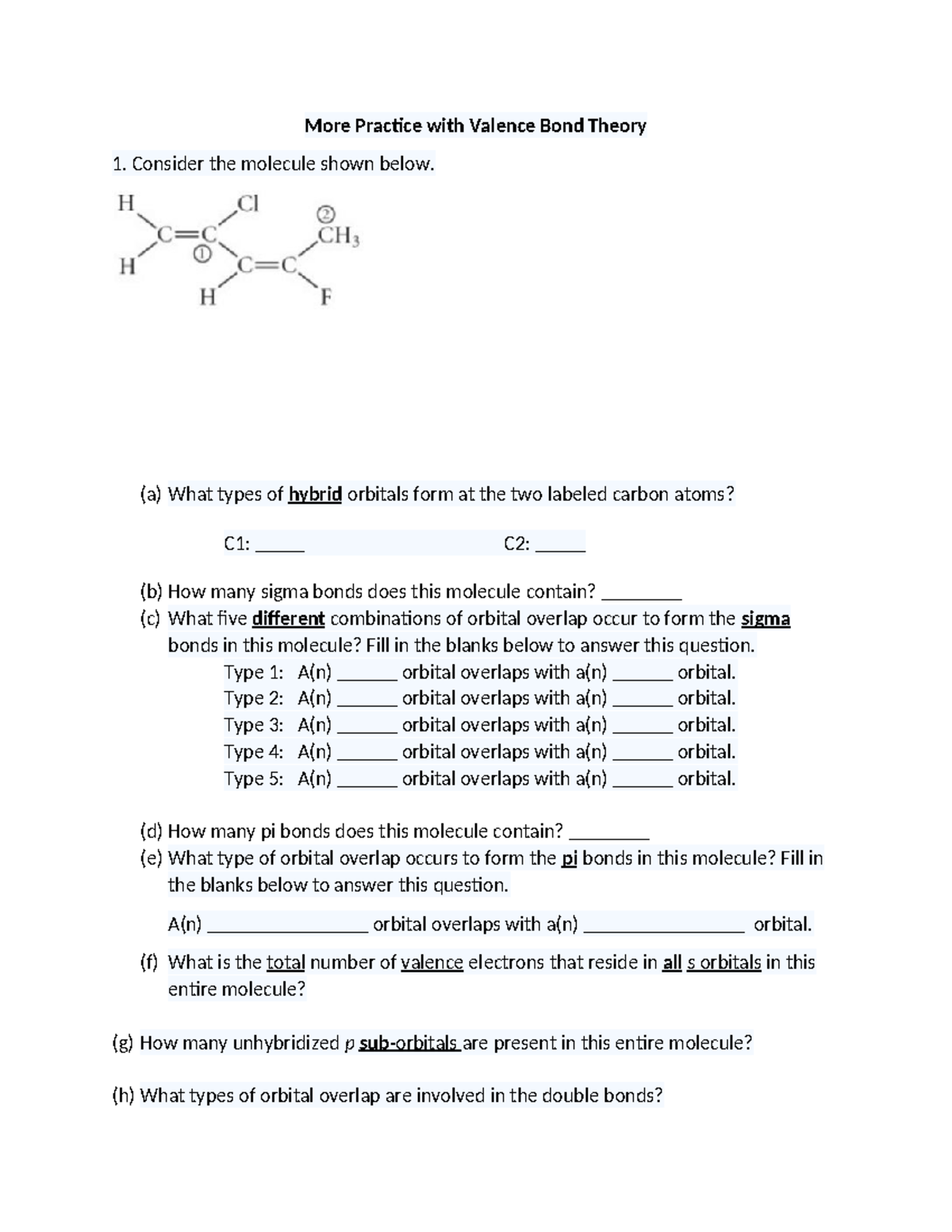 Valence Bond Theory - More Practice - More Practice with Valence Bond ...