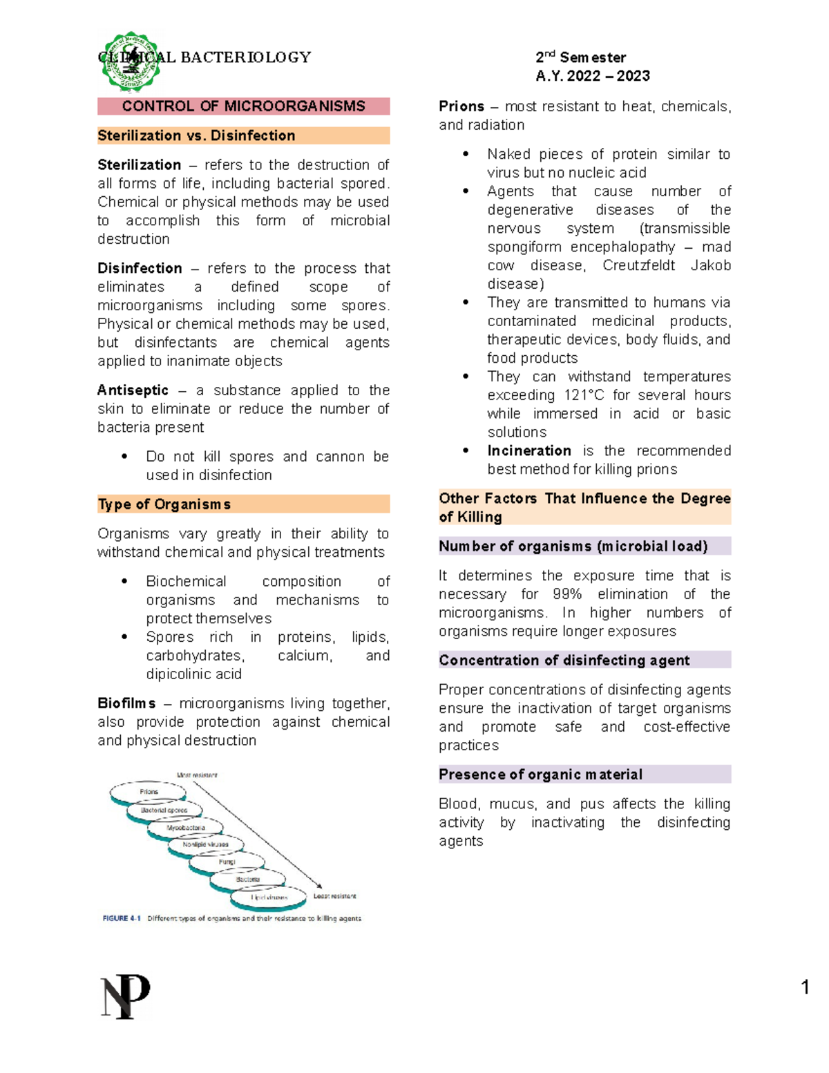 Control of Microorganisms - A. 2022 – 2023 CONTROL OF MICROORGANISMS ...