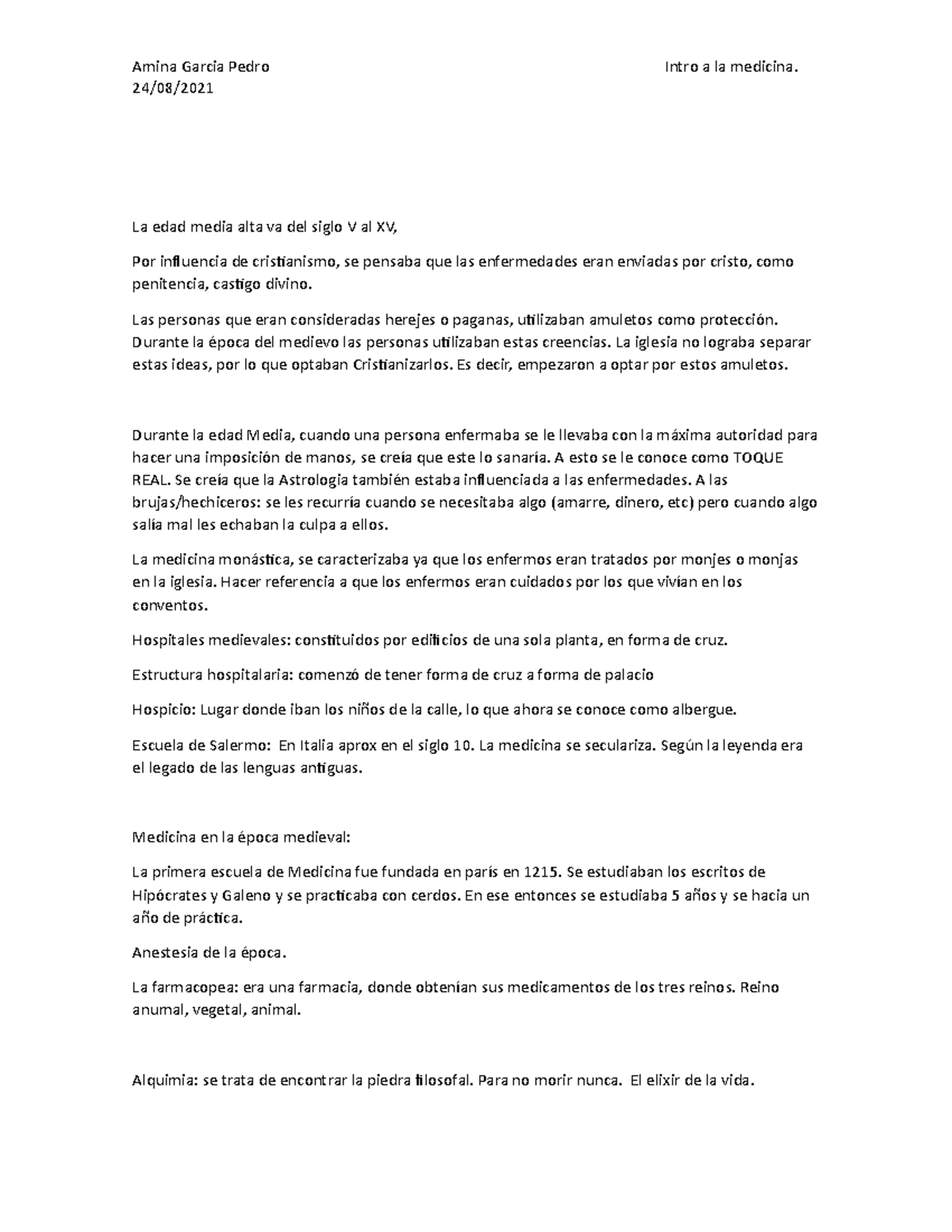 El medievo y la medicina - Amina Garcia Pedro Intro a la medicina. 24 ...