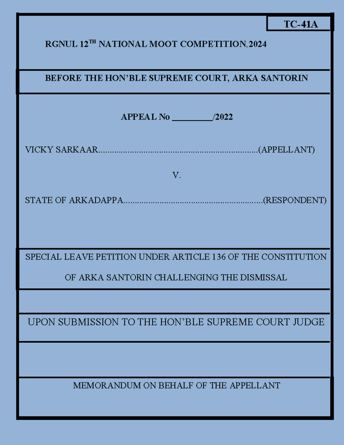 TC 41 Appeallant Memorial - TC-41A RGNUL 12 TH NATIONAL MOOT ...