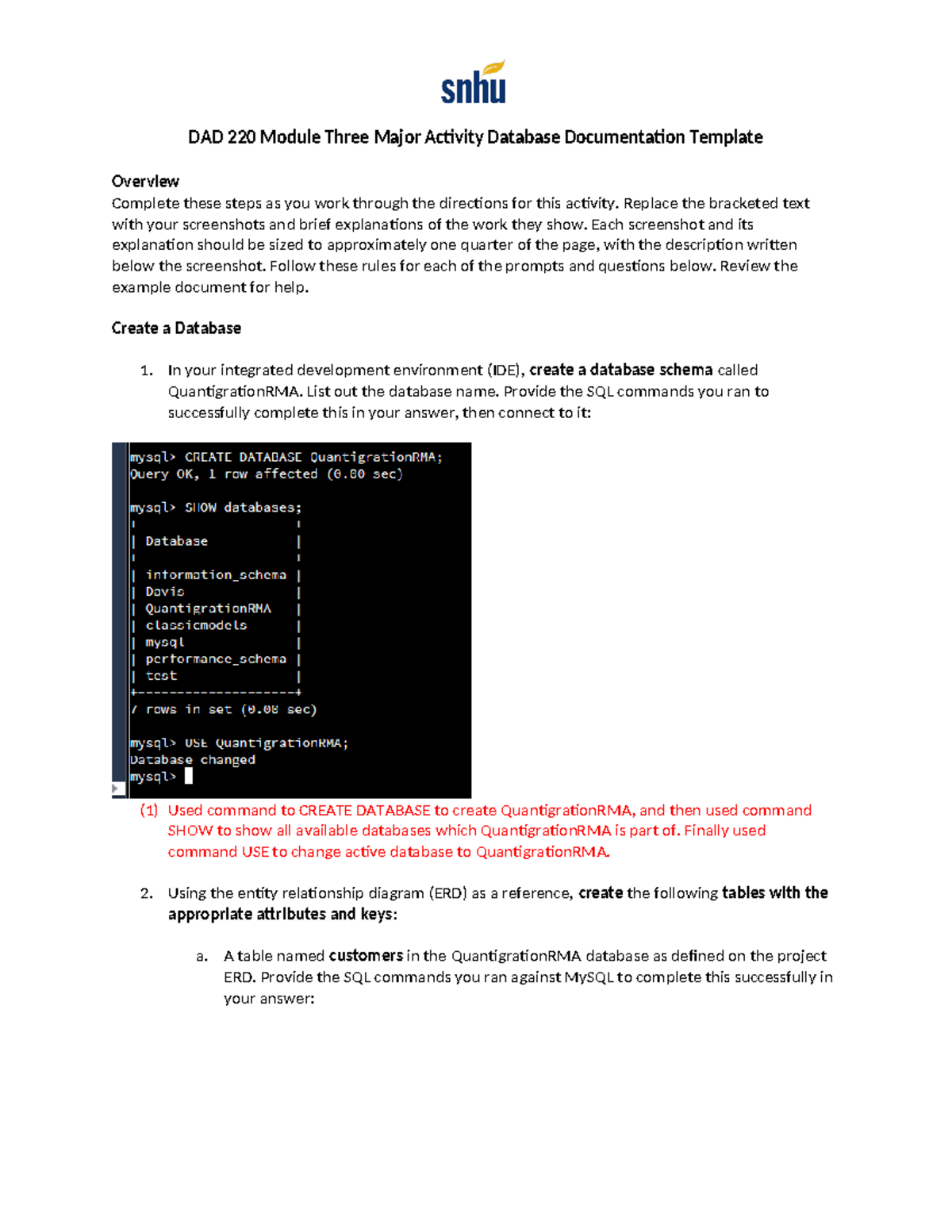 DAD 220 Module Three Major Activity Alan Davis - DAD 220 Module Three Major Activity Database ...