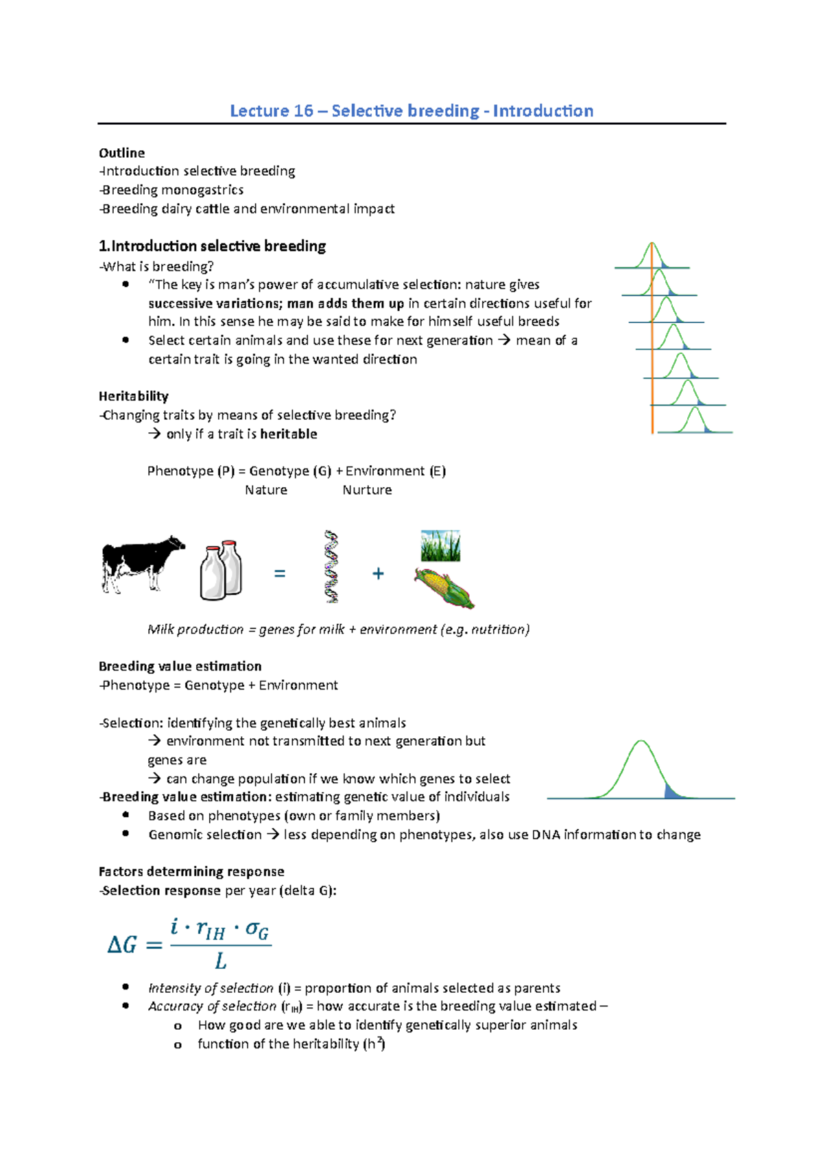 Lecture 16 - Lecture 16 – Selective breeding - Introduction Outline ...