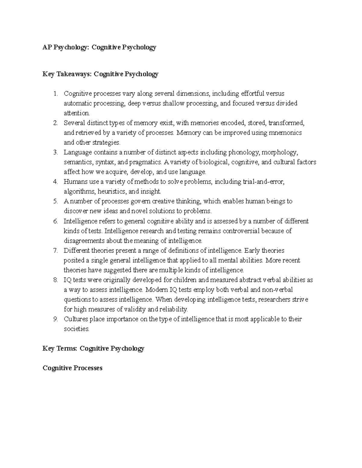AP Psychology - Cognitive Psychology - AP Psychology: Cognitive ...