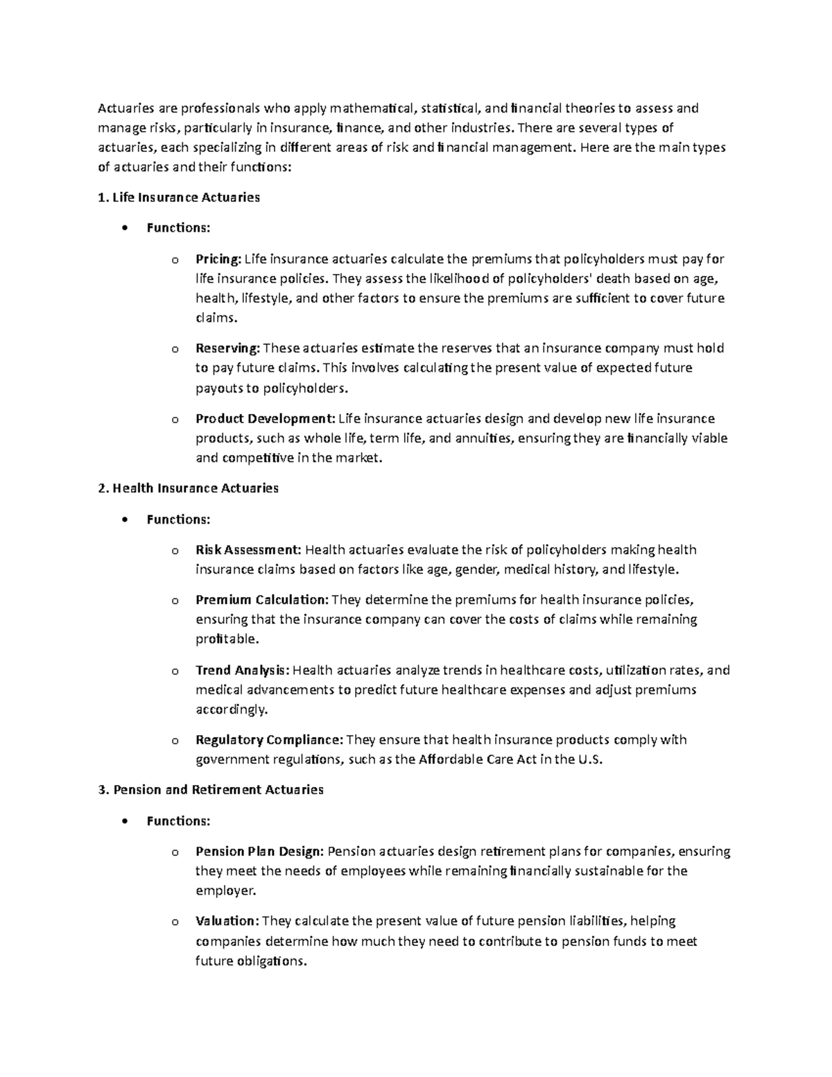 Types OF Actuaries AND Their Roles - Actuaries are professionals who ...