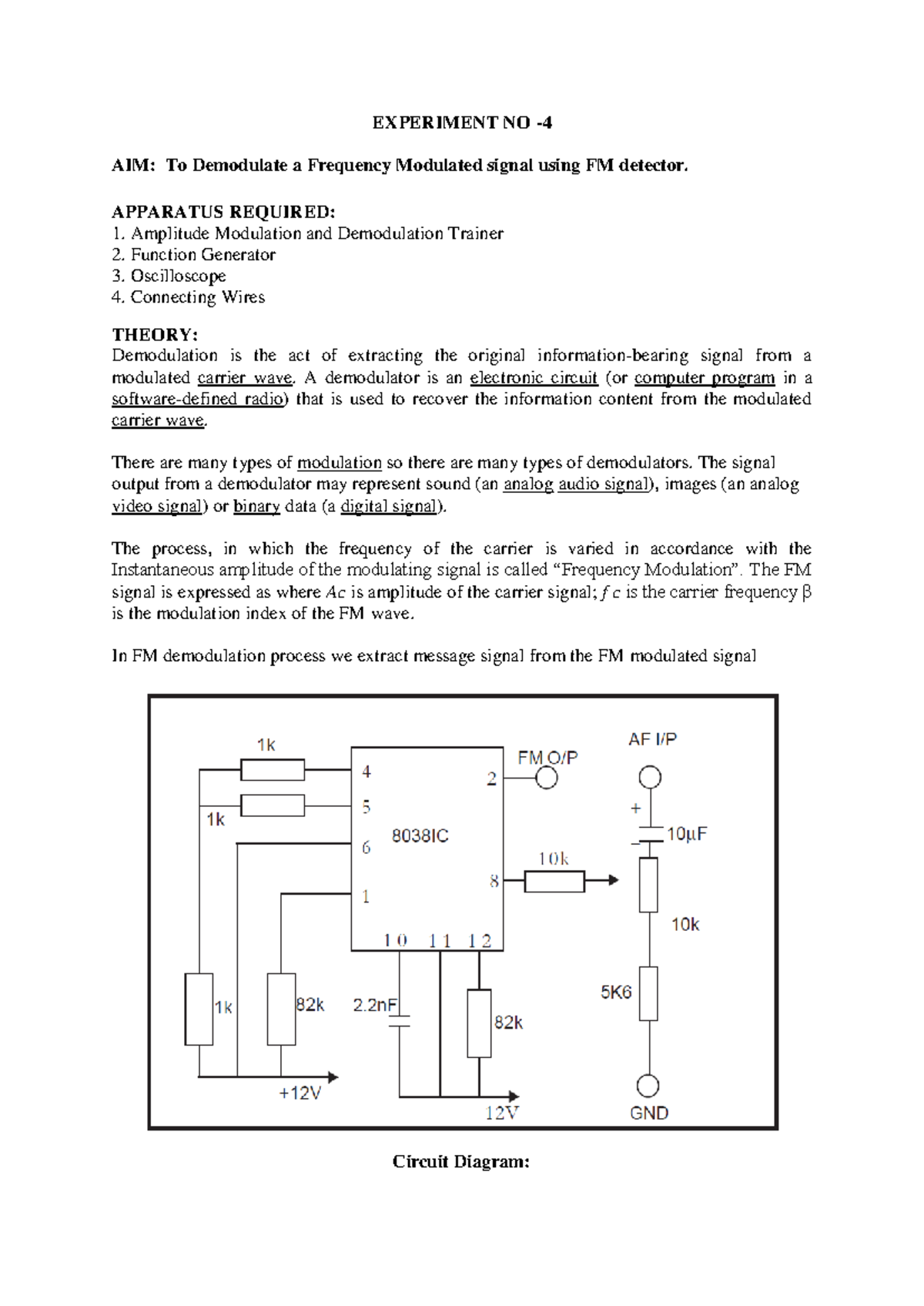 Adc lab 4 - adc - EXPERIMENT NO - 4 AIM: To Demodulate a Frequency Modulated signal using FM ...