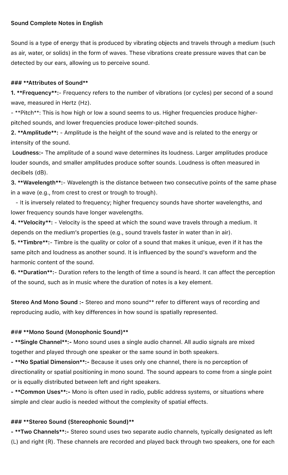 Multimedia Sound Complete Notes - Sound Complete Notes in English Sound ...