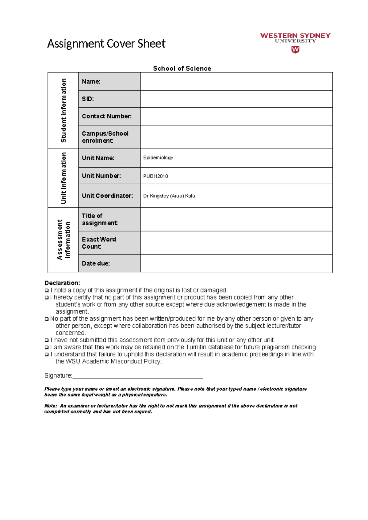 Assignment Cover Sheet 2024 Autumn - Assignment Cover Sheet School of ...