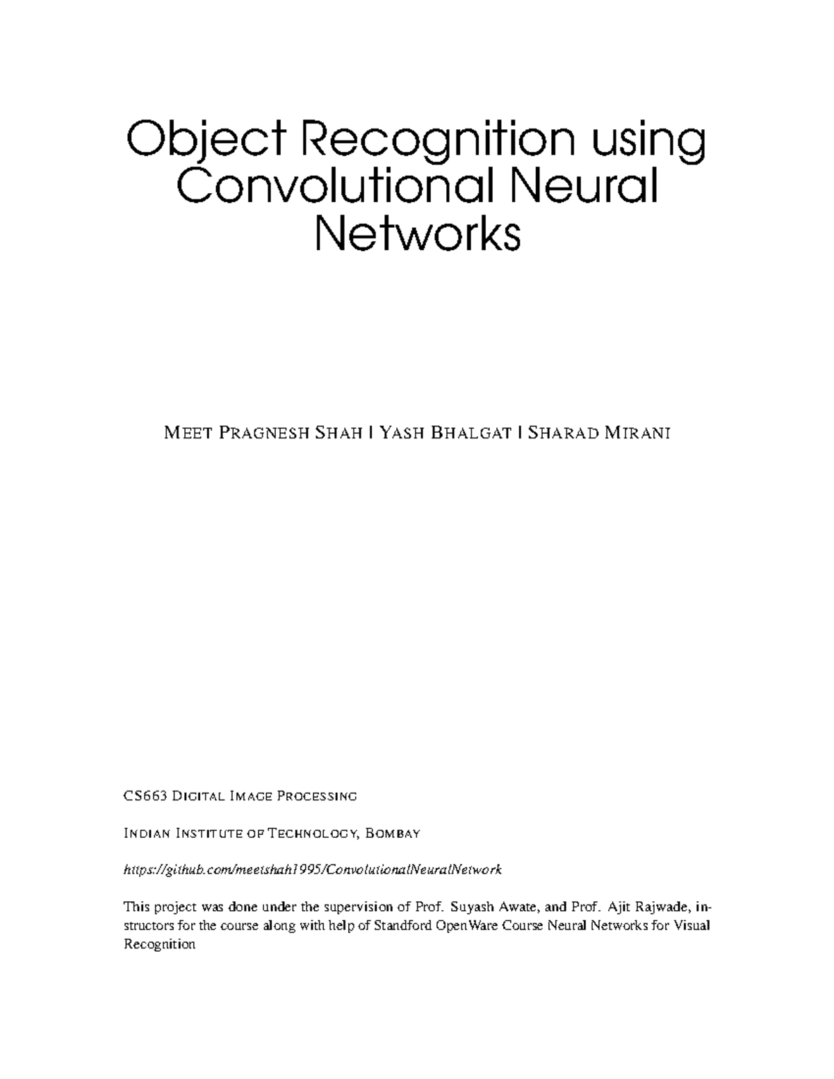 Convolutional Neural Networks Report - Object Recognition using ...