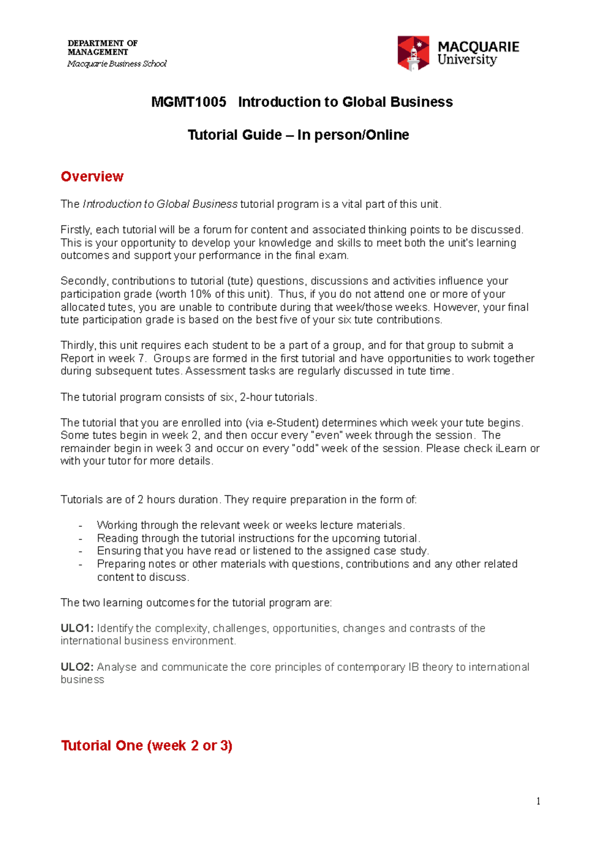 MGMT1005 Tutorial Student Guide S2 2022 - MGMT1005 Introduction to ...