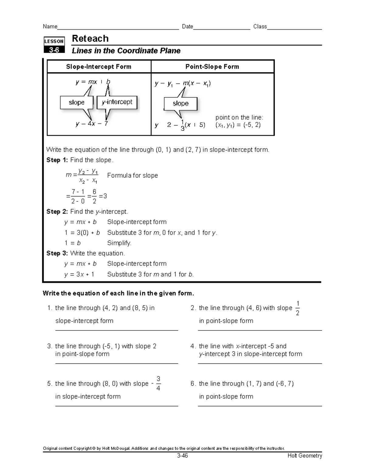 Reteach 3-6 1 - Practice - Name ...