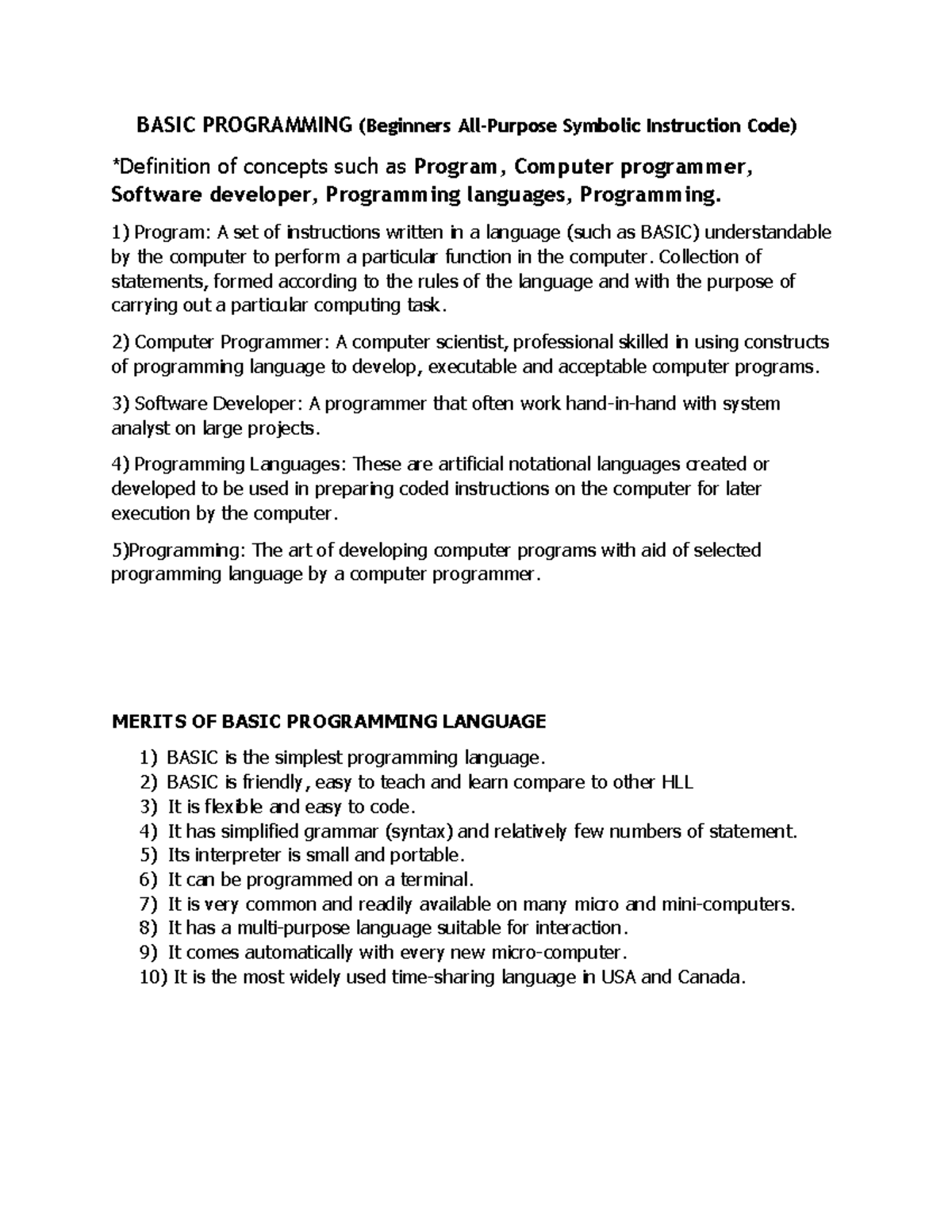 Basic Programming CSC 208 - BASIC PROGRAMMING (Beginners All-Purpose ...