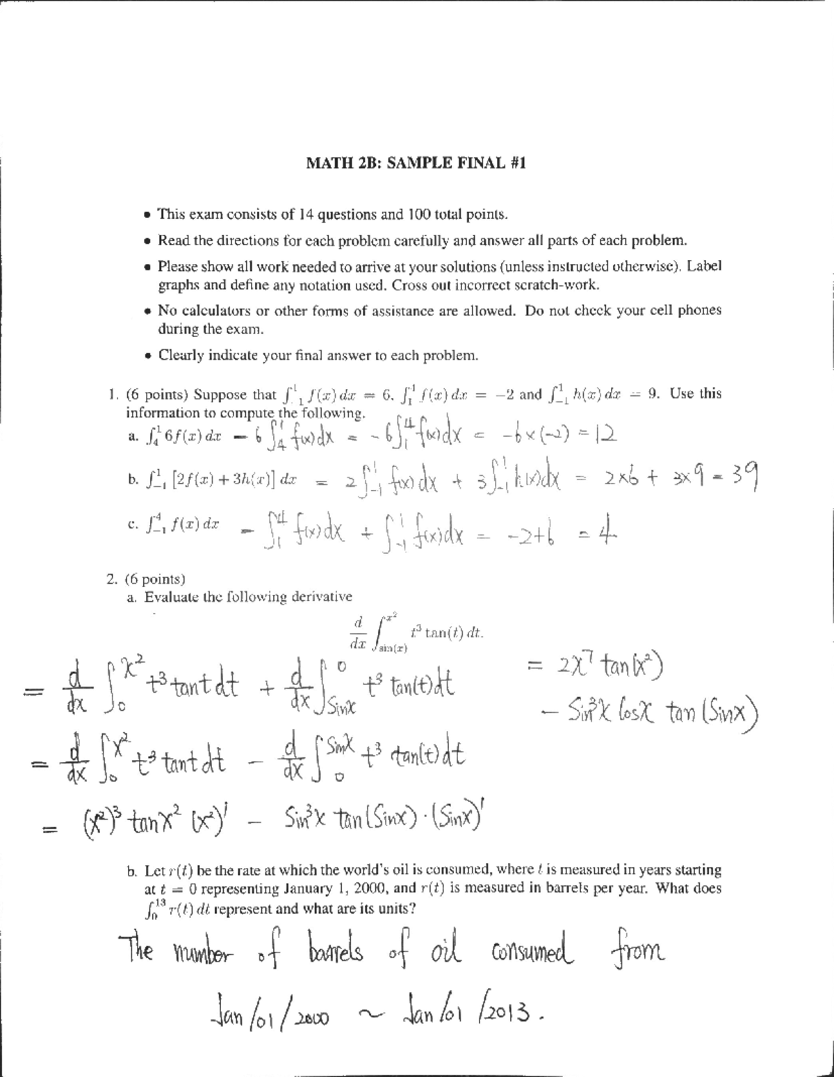 2B-Final 1-Solns - final reviews - MATH 28: SAMPLE FINAL #1 o This exam ...