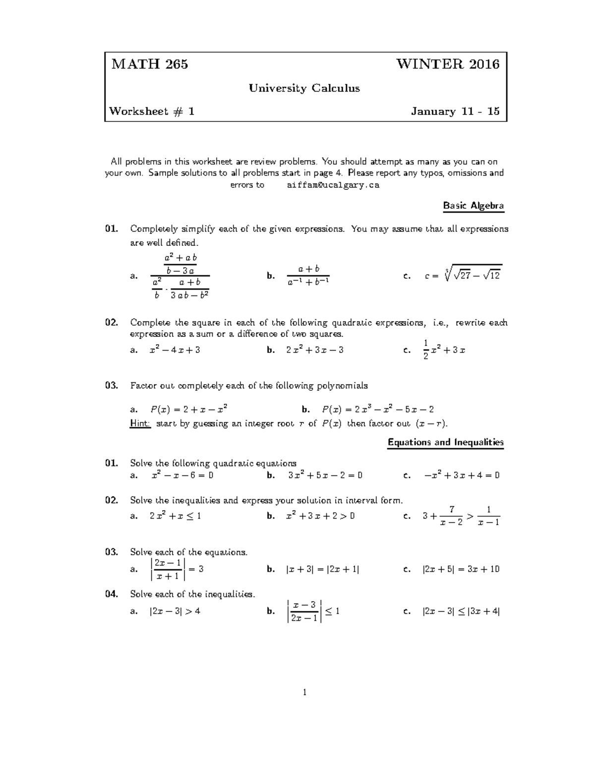 Sample/practice exam 2016, questions and answers - Worksheets 1-9 - MATH 265 WINTER 2016 ...