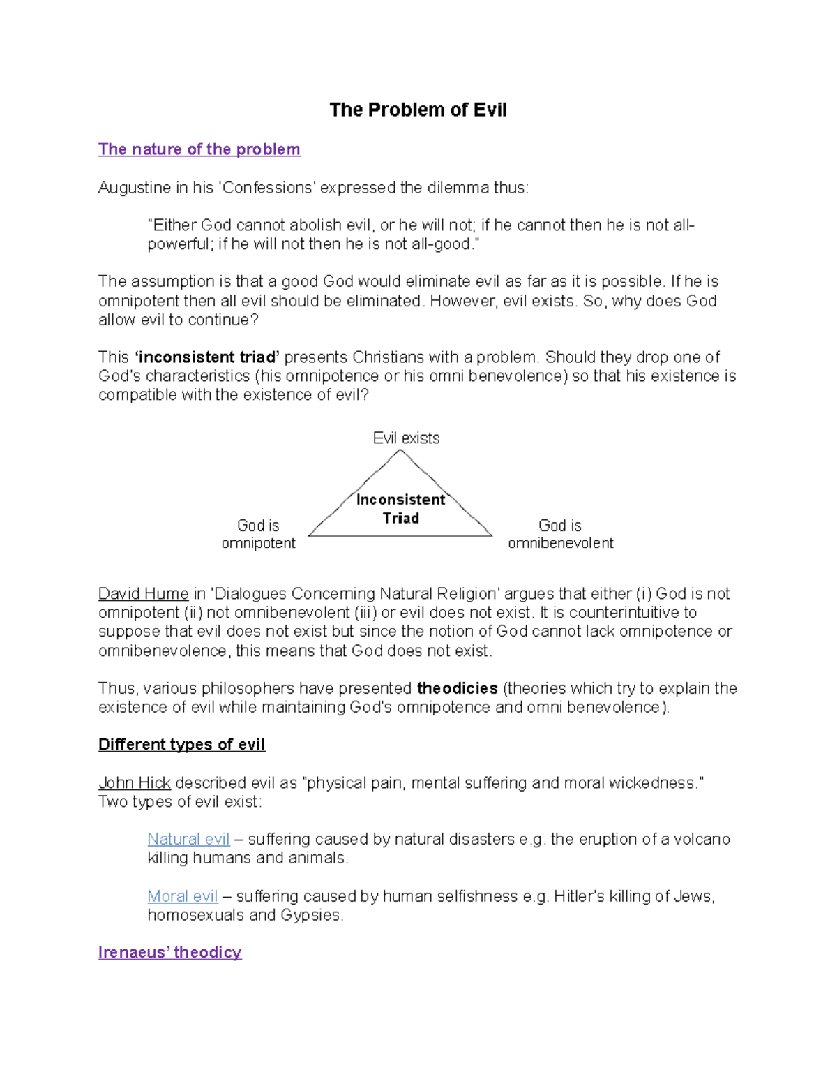 The Problem of Evil - Rundown - The Problem of Evil The nature of the ...
