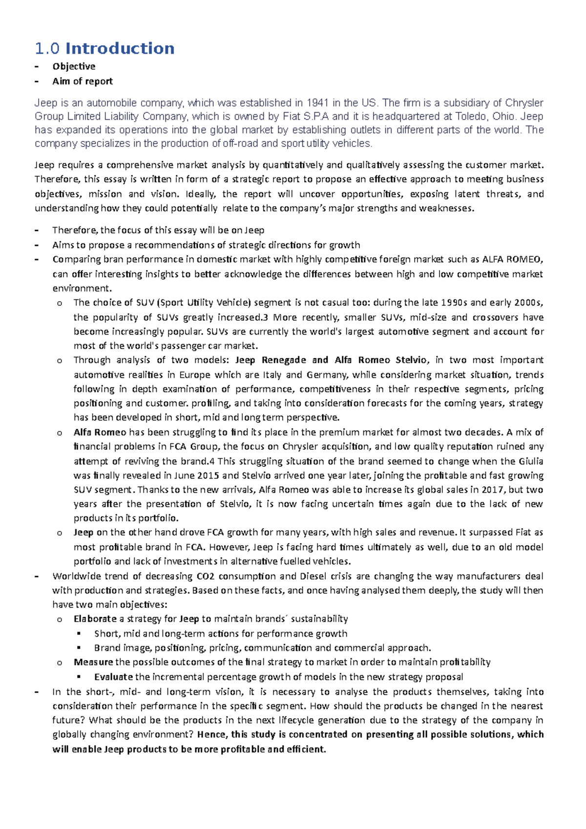 Jeep proposal strategy - 1 Introduction **- Objective Aim of report ...