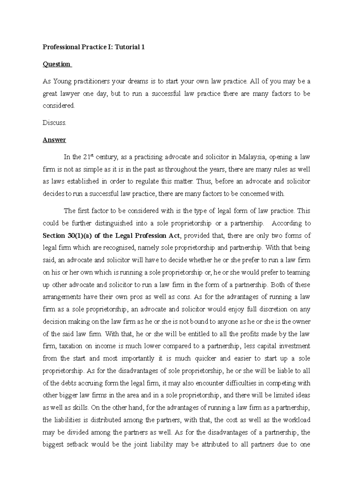 Professional Practice I Tutorial 1 - All of you may be a great lawyer ...