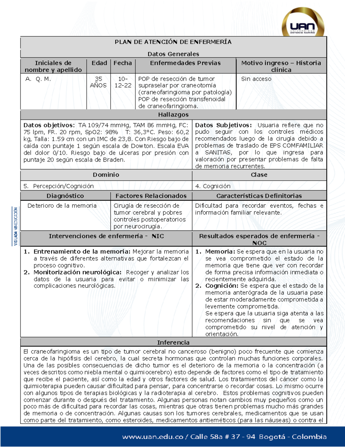 PAE Neurocirugia - Plan de atencion de enfermeria en paciente de ...