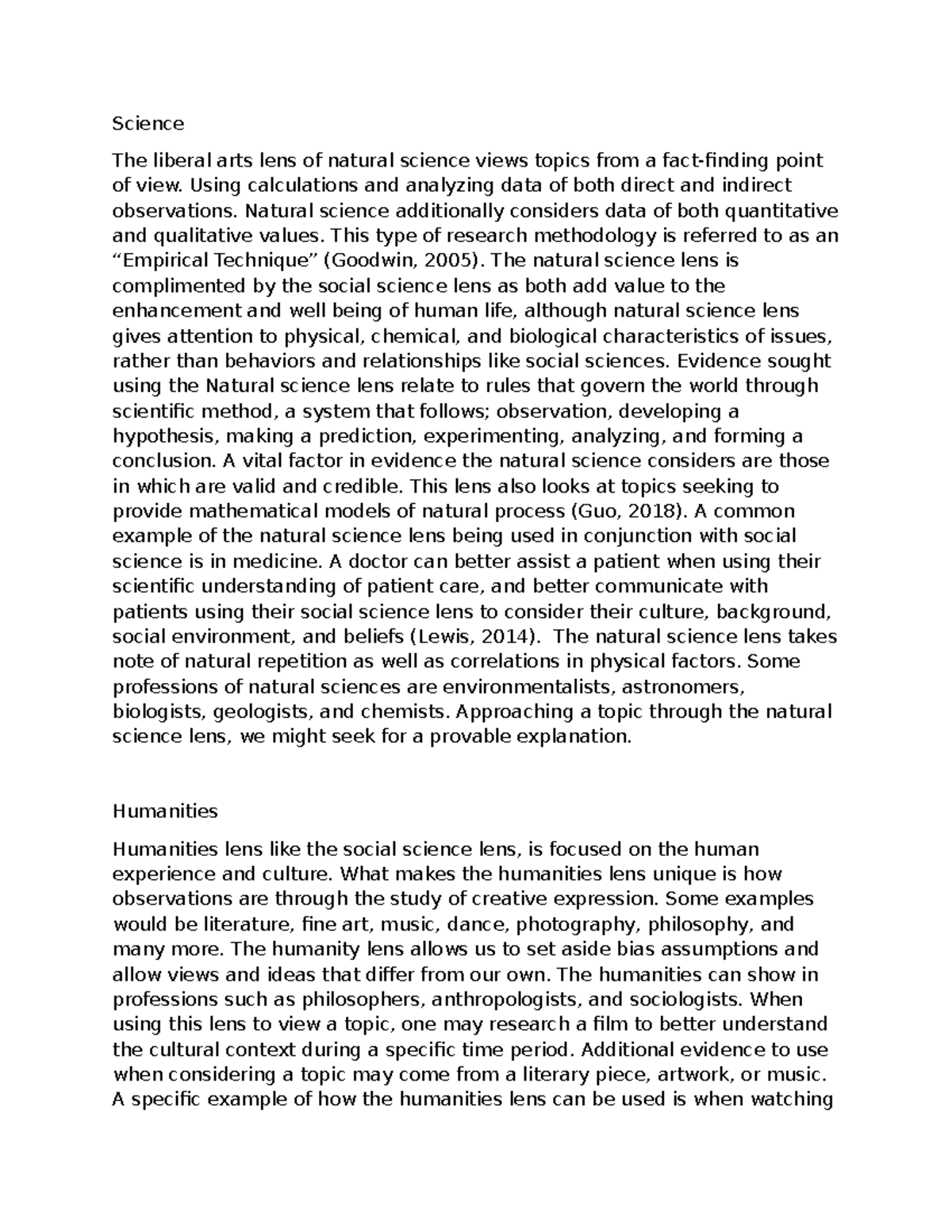 Document homework - Science The liberal arts lens of natural science ...