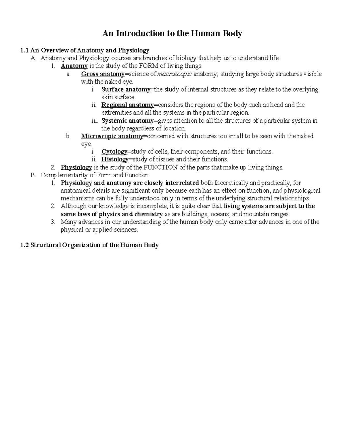 AP Lecture 2 - AP notes - An Introduction to the Human Body 1 An ...